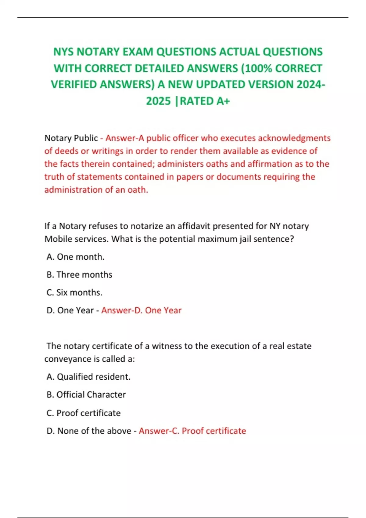 NYS NOTARY EXAM QUESTIONS ACTUAL QUESTIONS WITH CORRECT DETAILED ...