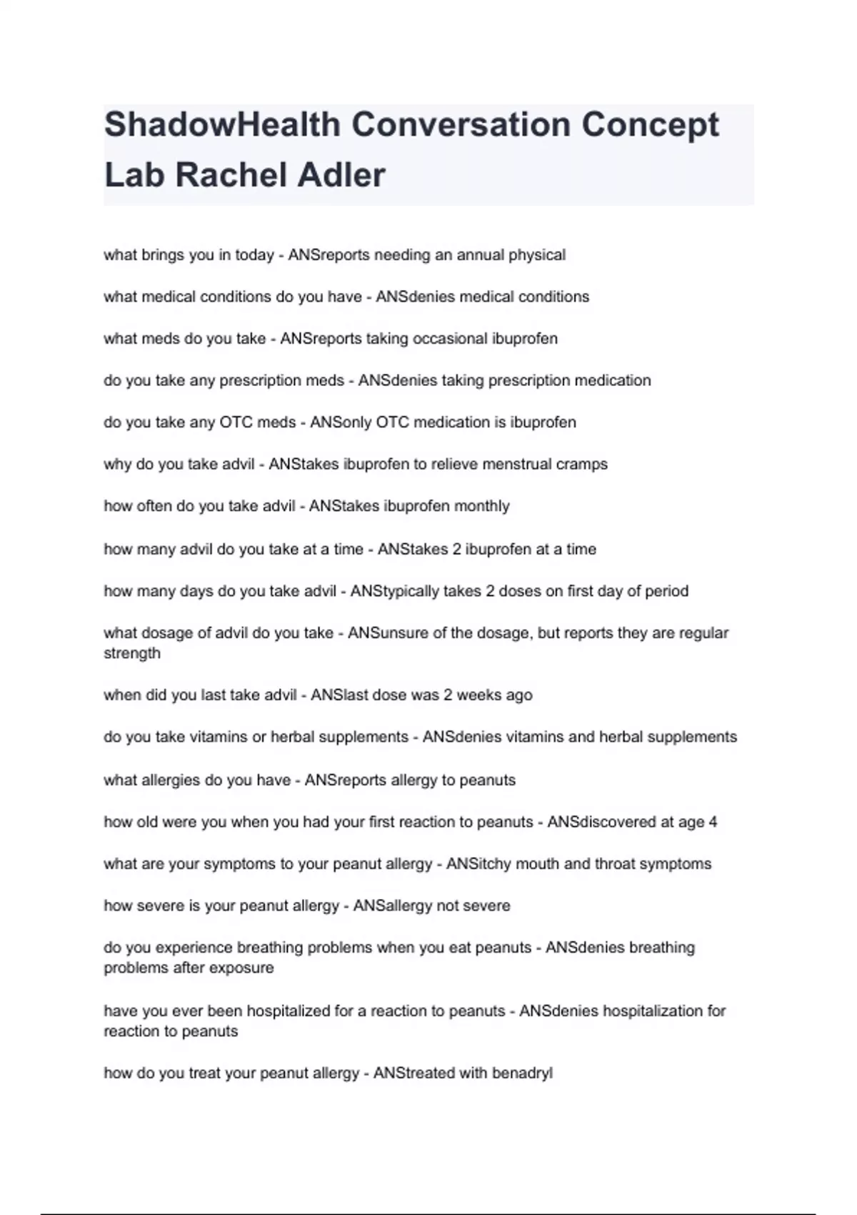 ShadowHealth Conversation Concept Lab Rachel Adler 2024/2025 graded A+ ...