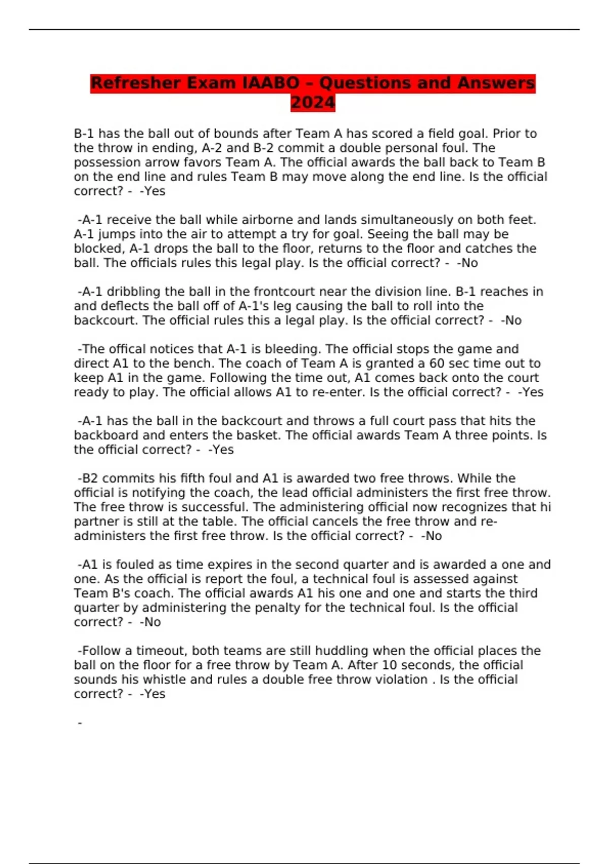 Refresher Exam IAABO – Questions and Answers 2024 - Refresher Exam ...