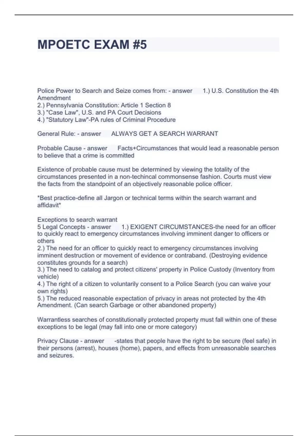 MPOETC EXAM #5 QUESTIONS AND ANSWERS 2024 - MPOETC - Stuvia US