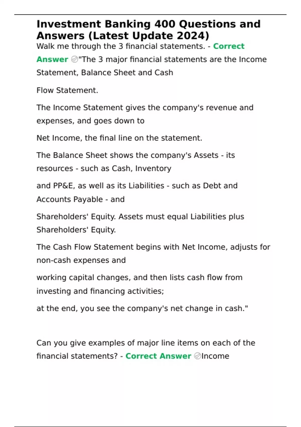 Investment Banking 400 Questions and Answers (Latest Update 2024 ...