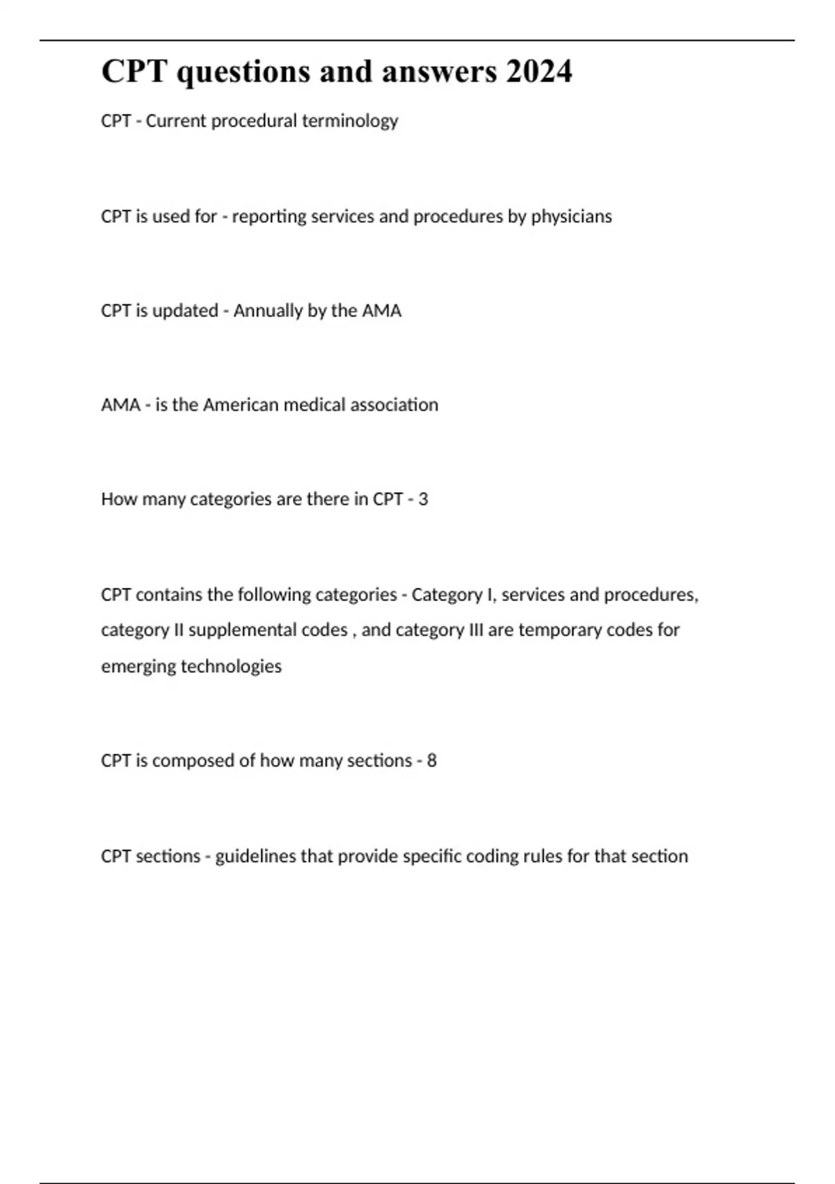 Procedural Coding – CPT questions and answers 2024 latest review exam ...