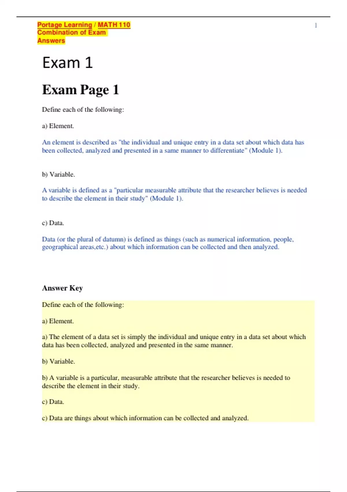 Math 110 Exam 1 Combination Of Exam Answers Portage Learning 2023 Math 110 Math110