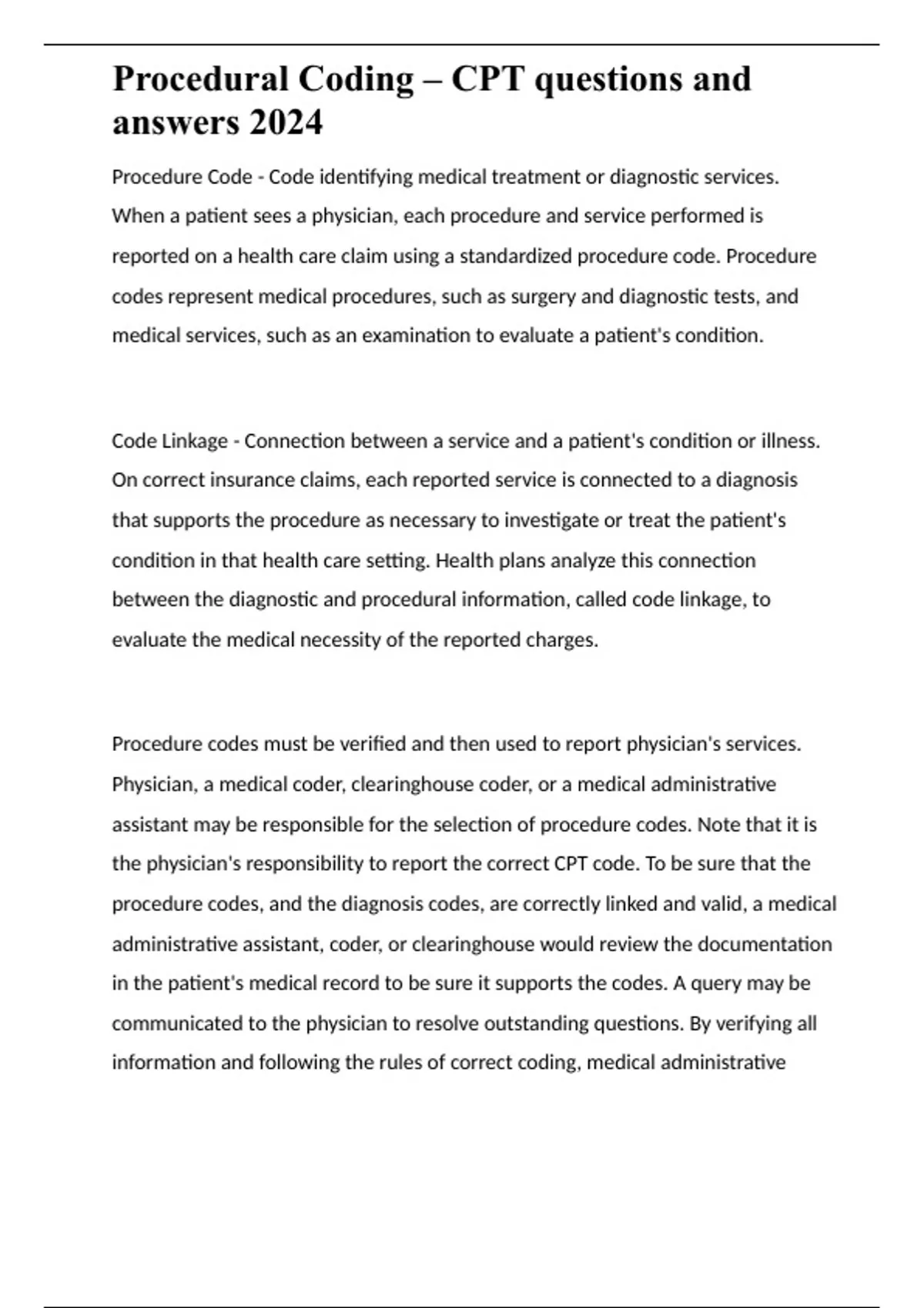 Procedural Coding – CPT questions and answers 2024 - Procedura - Stuvia US