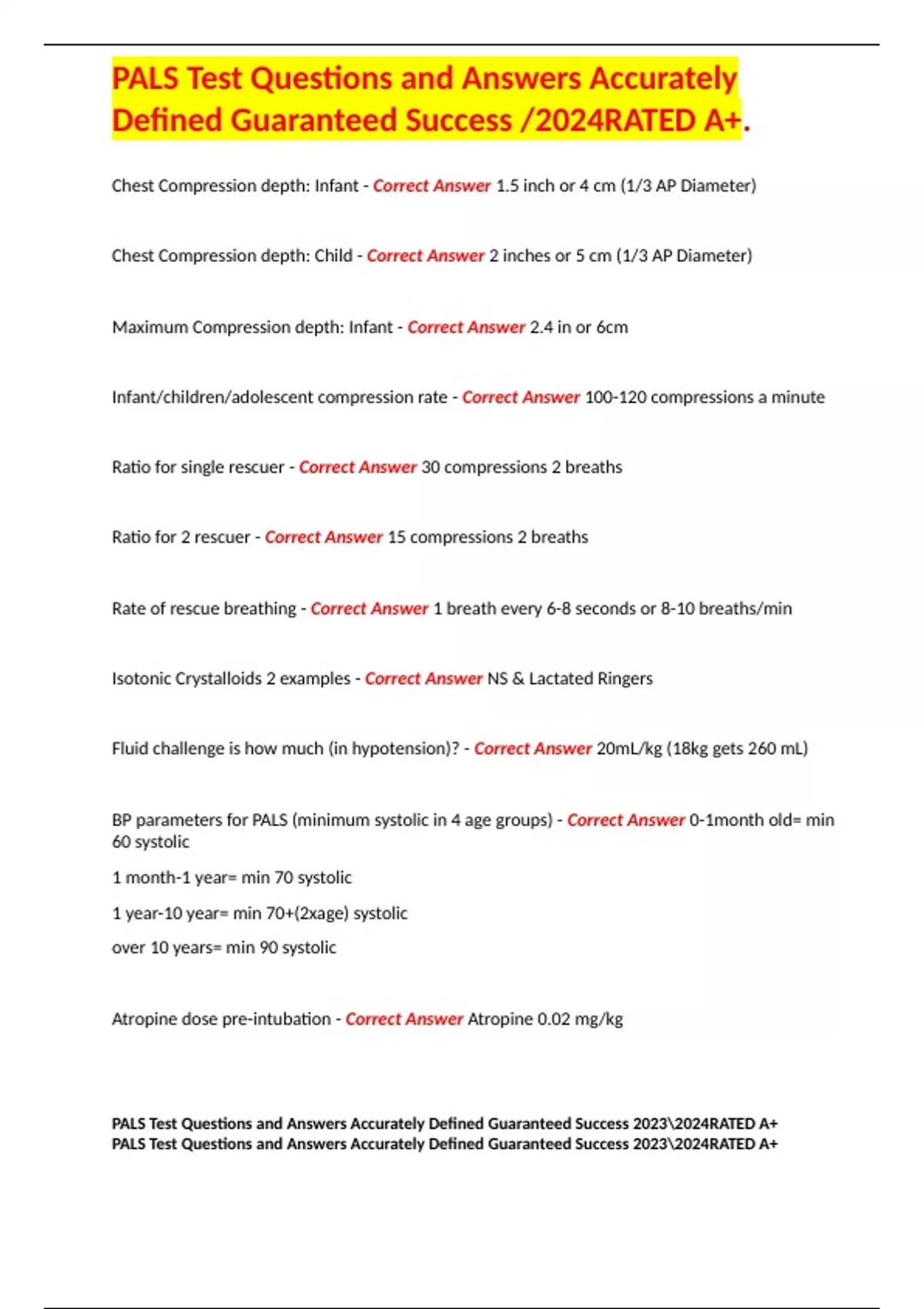 PALS Test Questions and Answers Accurately Defined Guaranteed Success ...