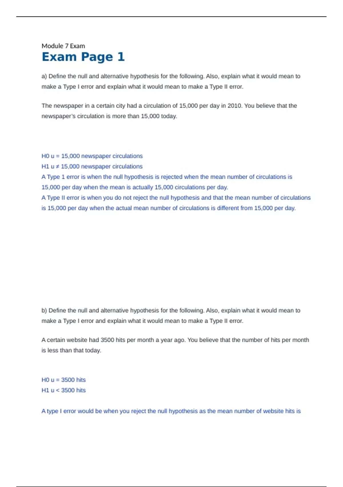 Math 110 Introduction To Statistics Module 7 Exam Questions And Answers Portage Learning
