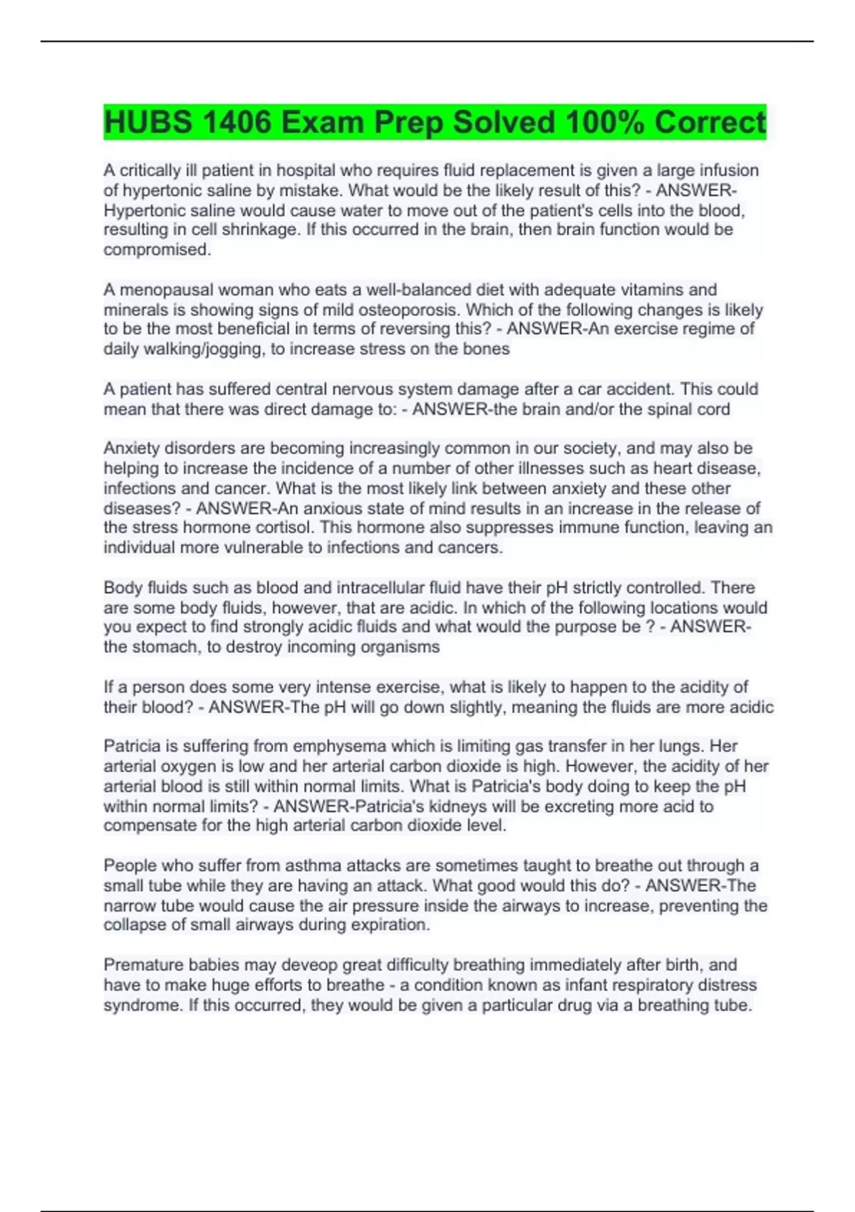 HUBS 1406 Revision Exam Solved 100% Correct 2024 - HUBS 1406 - Stuvia US