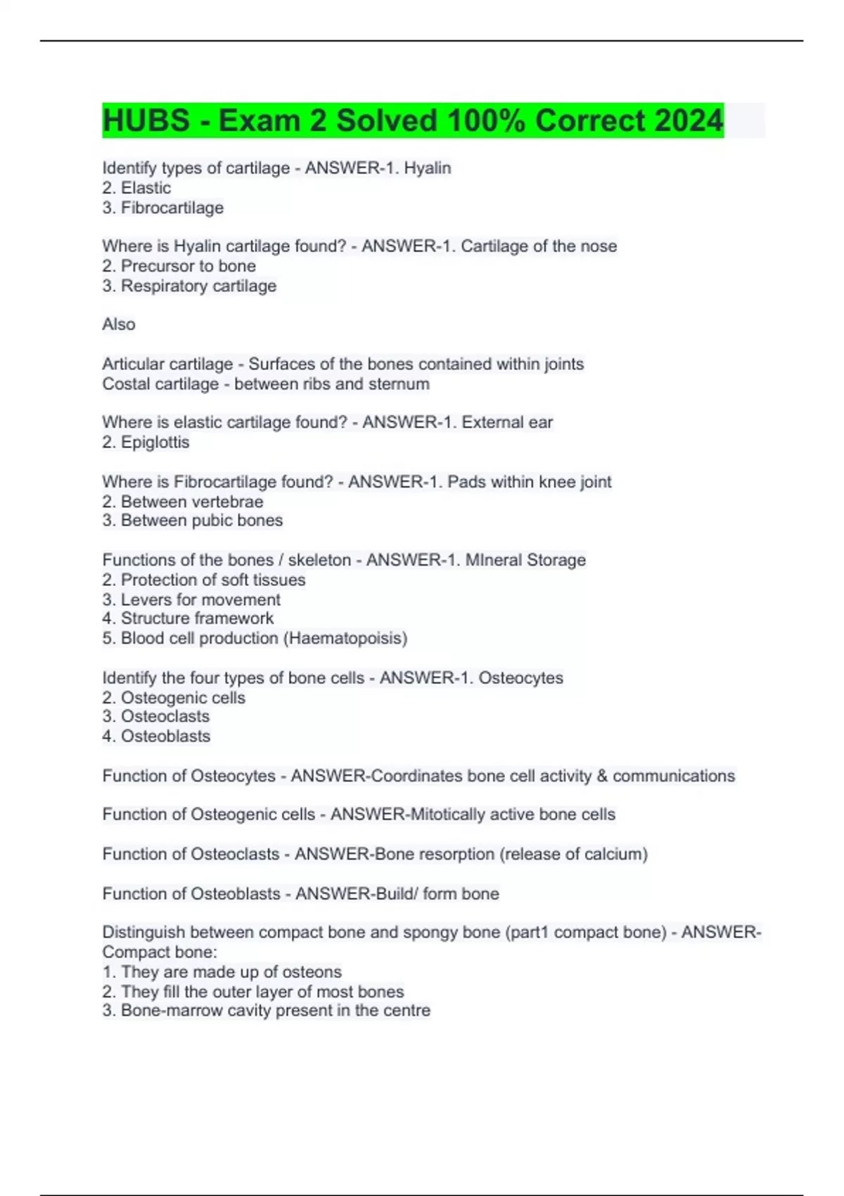HUBS - Exam 2 Solved 100% Correct 2024 - HUBS - Stuvia US