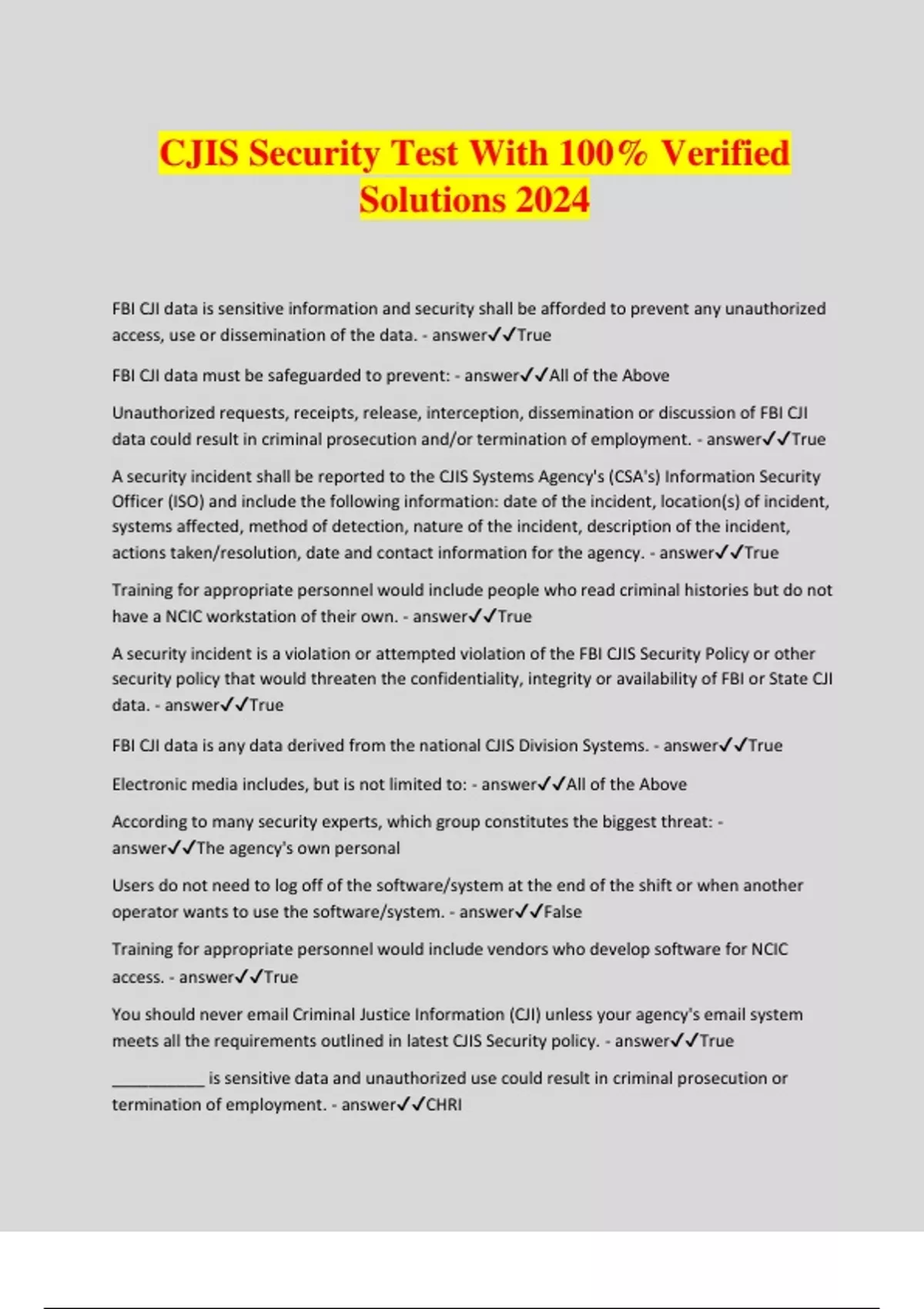 Package deal for CJIS Exam Questions with 100% Correct Answers ...