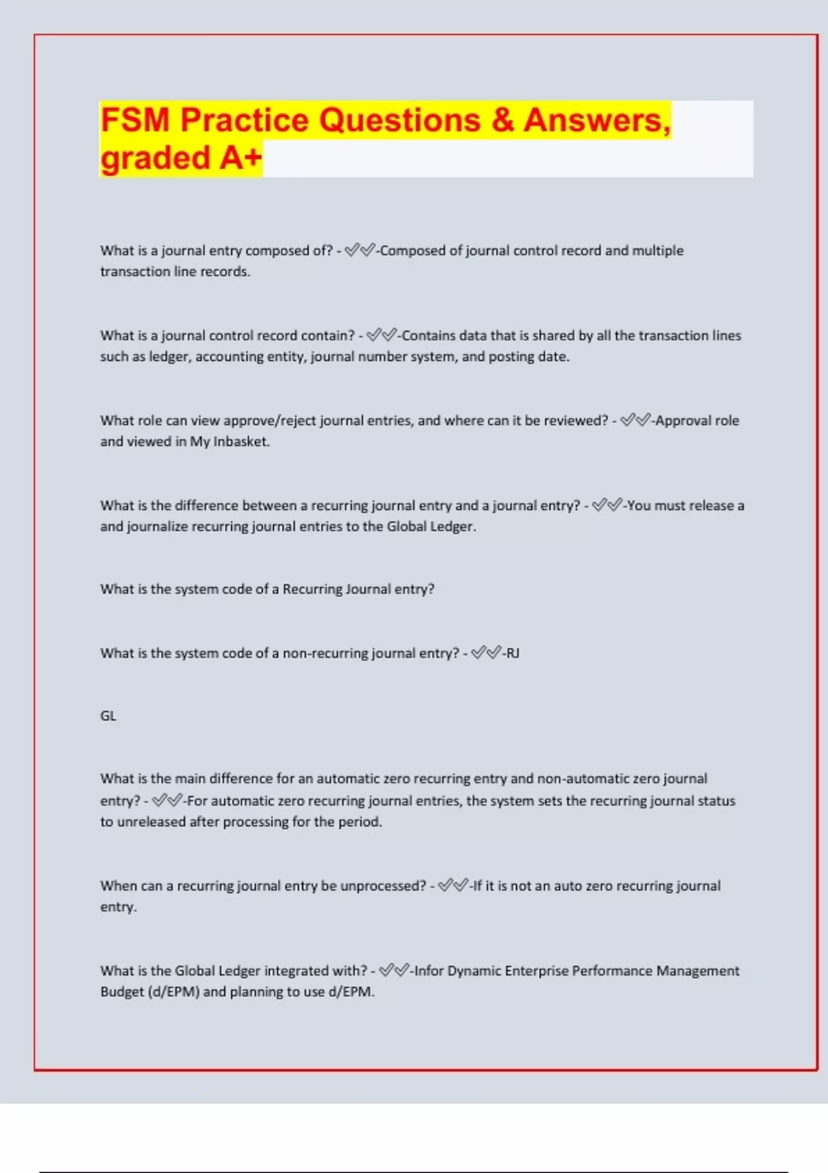 FSM Exam Questions and answers, graded A+/ 2024/25 exam prediction ...