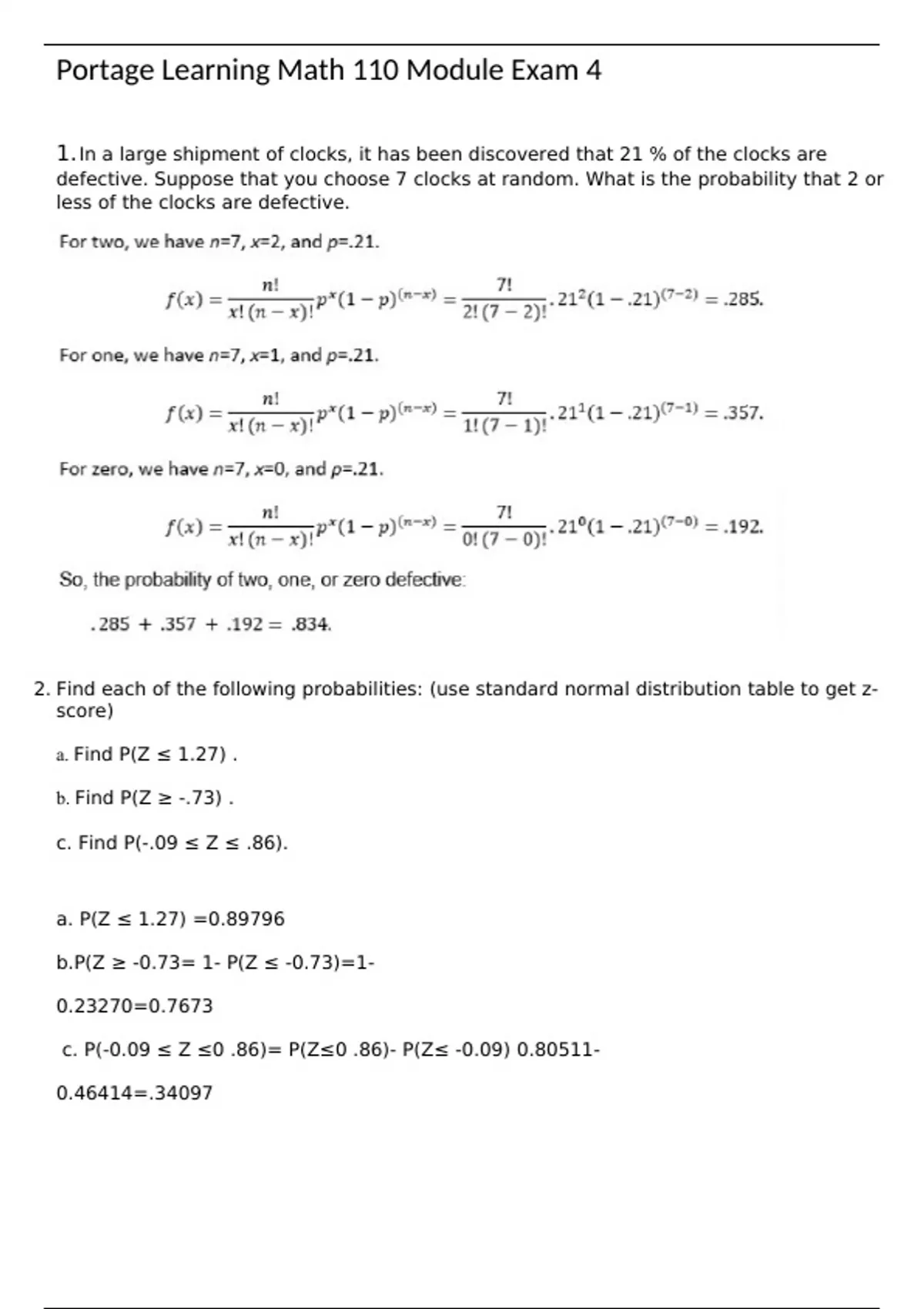 Math 110 Module 4 Exam Questions And Answers Portage Learning Math 110 Math110 Stuvia Us