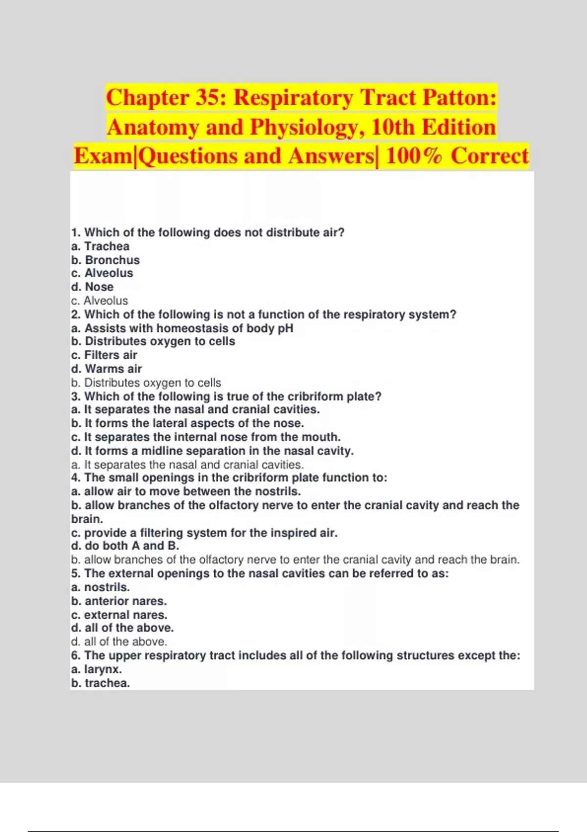 Chapter 35: Respiratory Tract Patton: Anatomy and Physiology, 10th ...