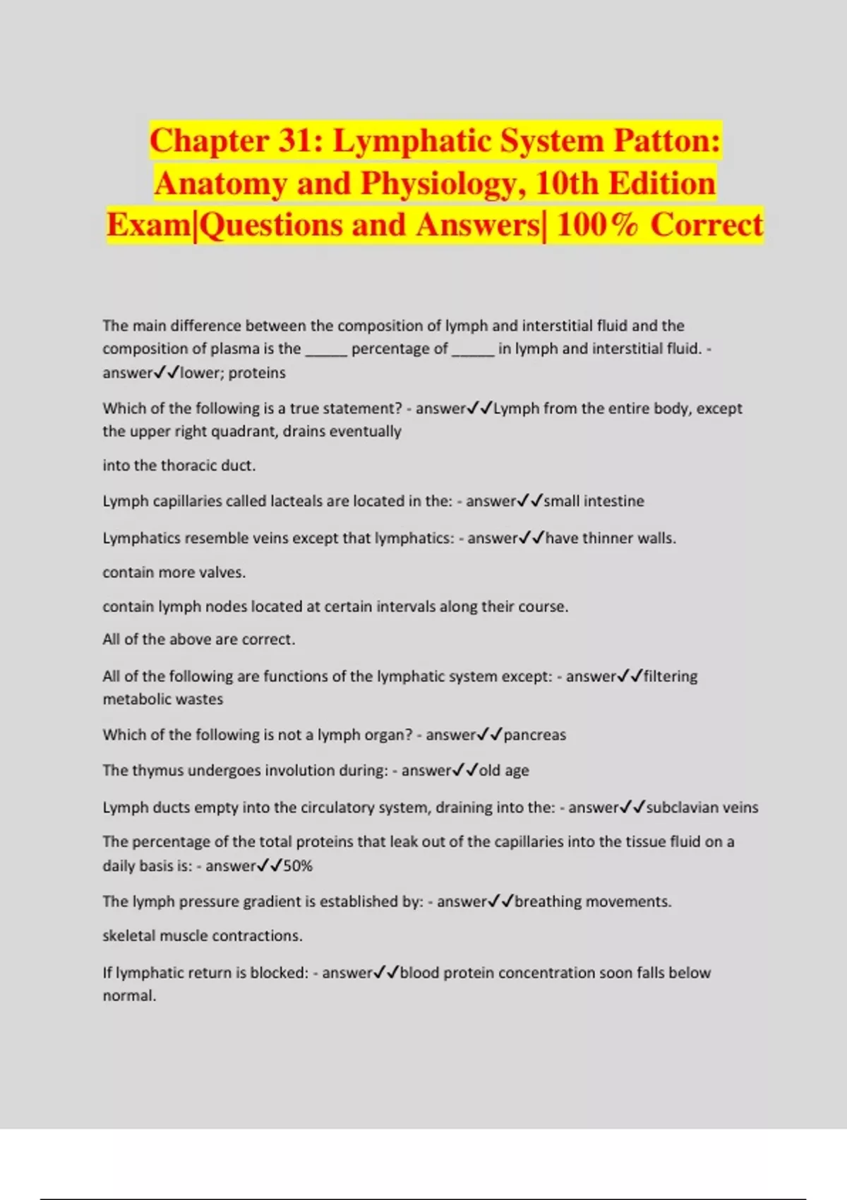 Chapter 31: Lymphatic System Patton: Anatomy and Physiology, 10th ...