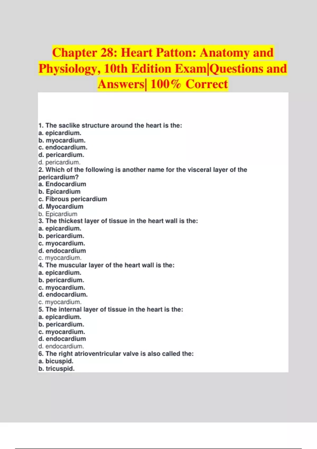 Chapter 28: Heart Patton: Anatomy and Physiology, 10th Edition Exam ...
