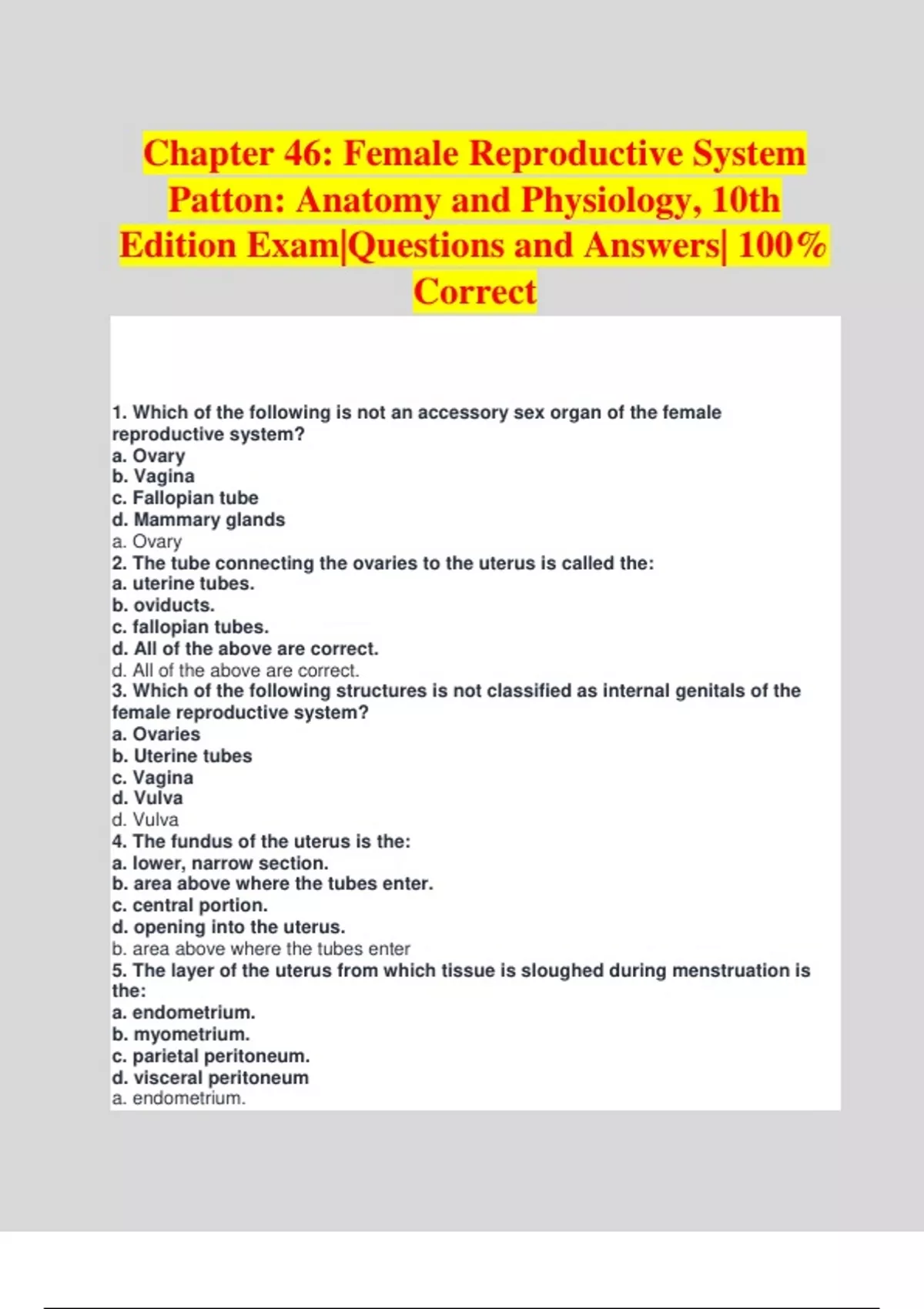 Chapter 46: Female Reproductive System Patton: Anatomy and Physiology ...