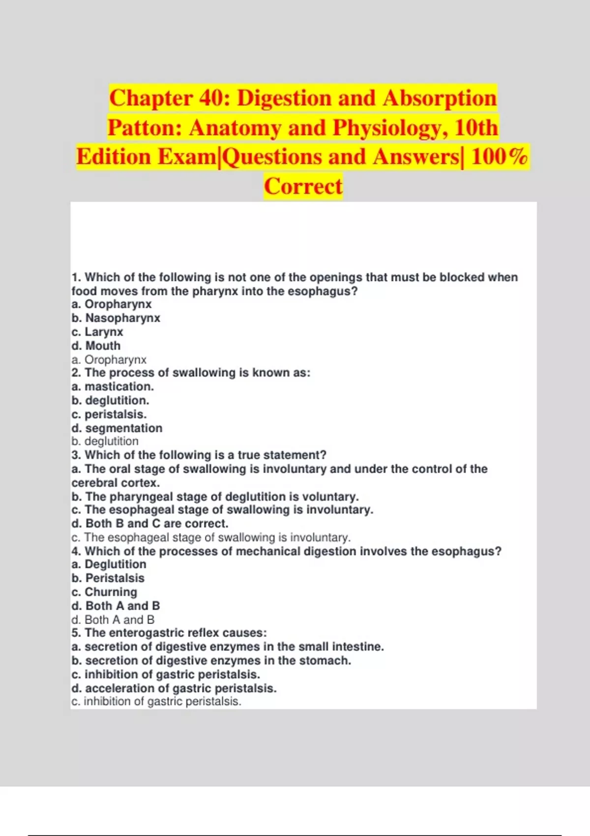 Chapter 40: Digestion and Absorption Patton: Anatomy and Physiology ...