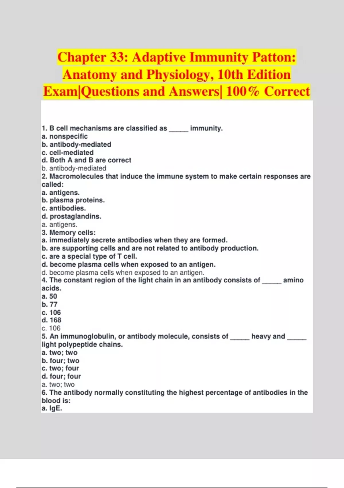 Chapter 33: Adaptive Immunity Patton: Anatomy and Physiology, 10th ...