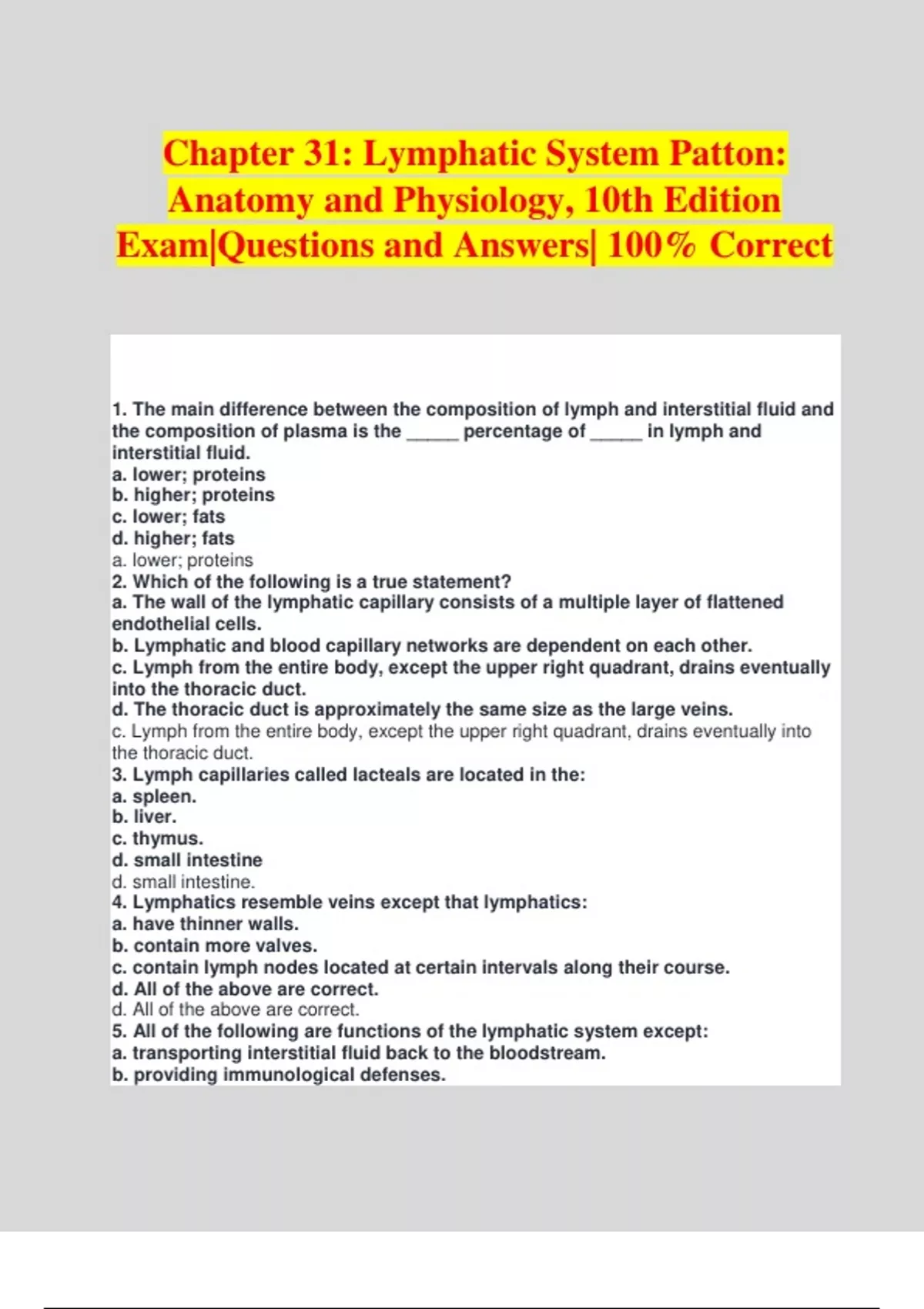 Chapter 31: Lymphatic System Patton: Anatomy and Physiology, 10th ...