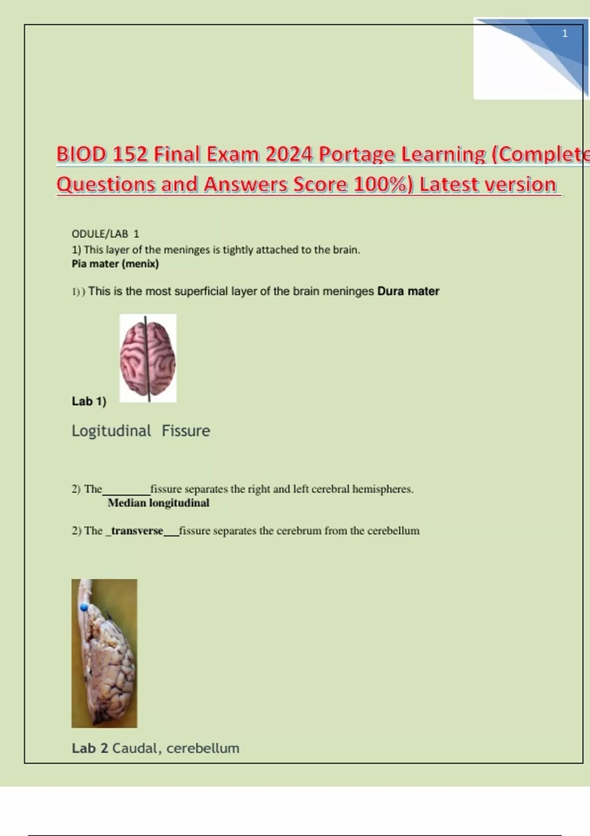 BIOD 152 Final Exam 2024 Portage Learning (Complete Questions and ...