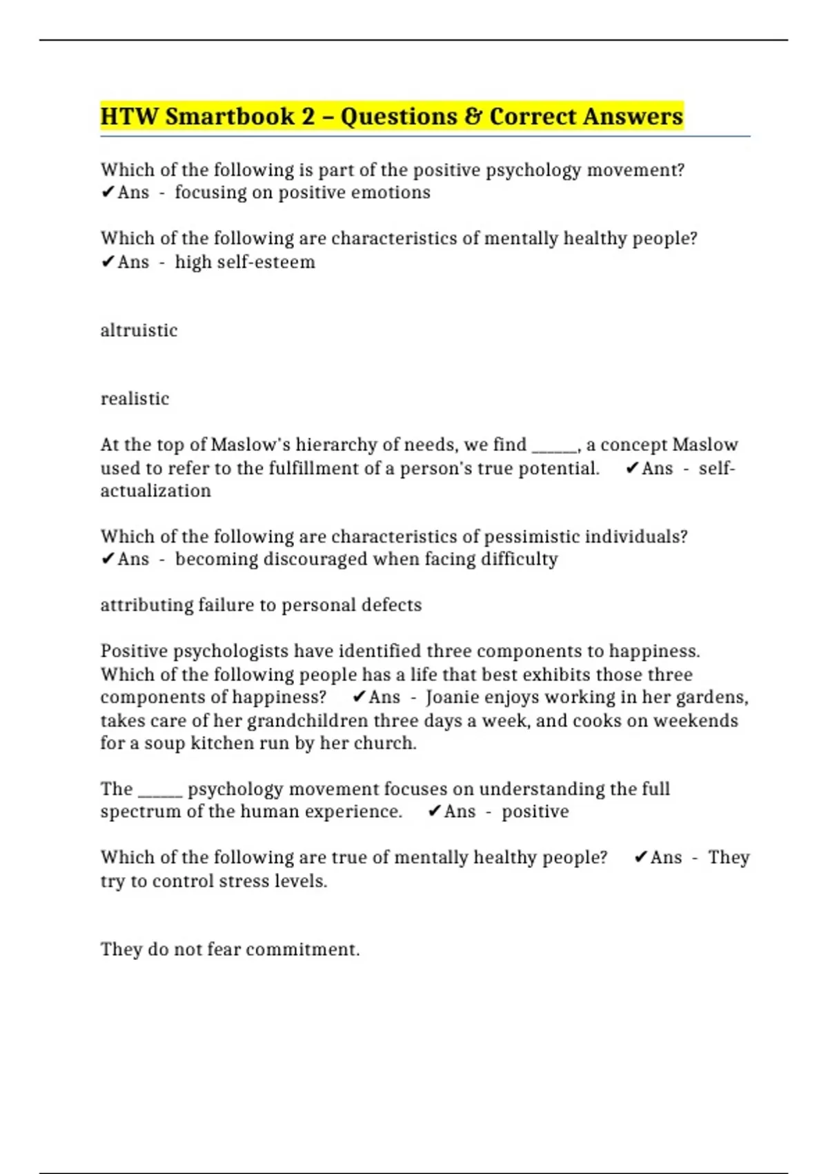 HTW Smartbook 2 – Questions & Correct Answers - HTW - Stuvia US
