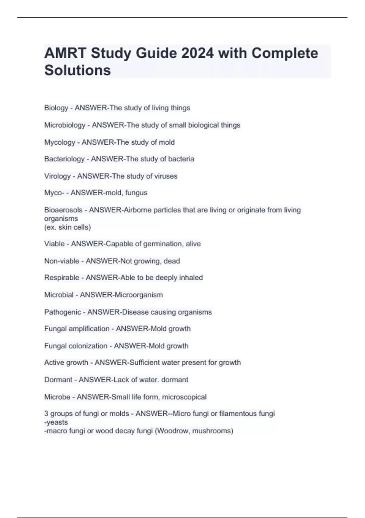 AMRT Study Guide 2024 with Complete Solutions - Amrt - Stuvia US