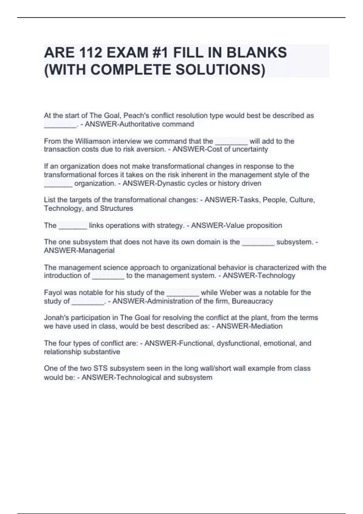 ARE 112 EXAM #1 FILL IN BLANKS (WITH COMPLETE SOLUTIONS) - ARE 112 - Stuvia US