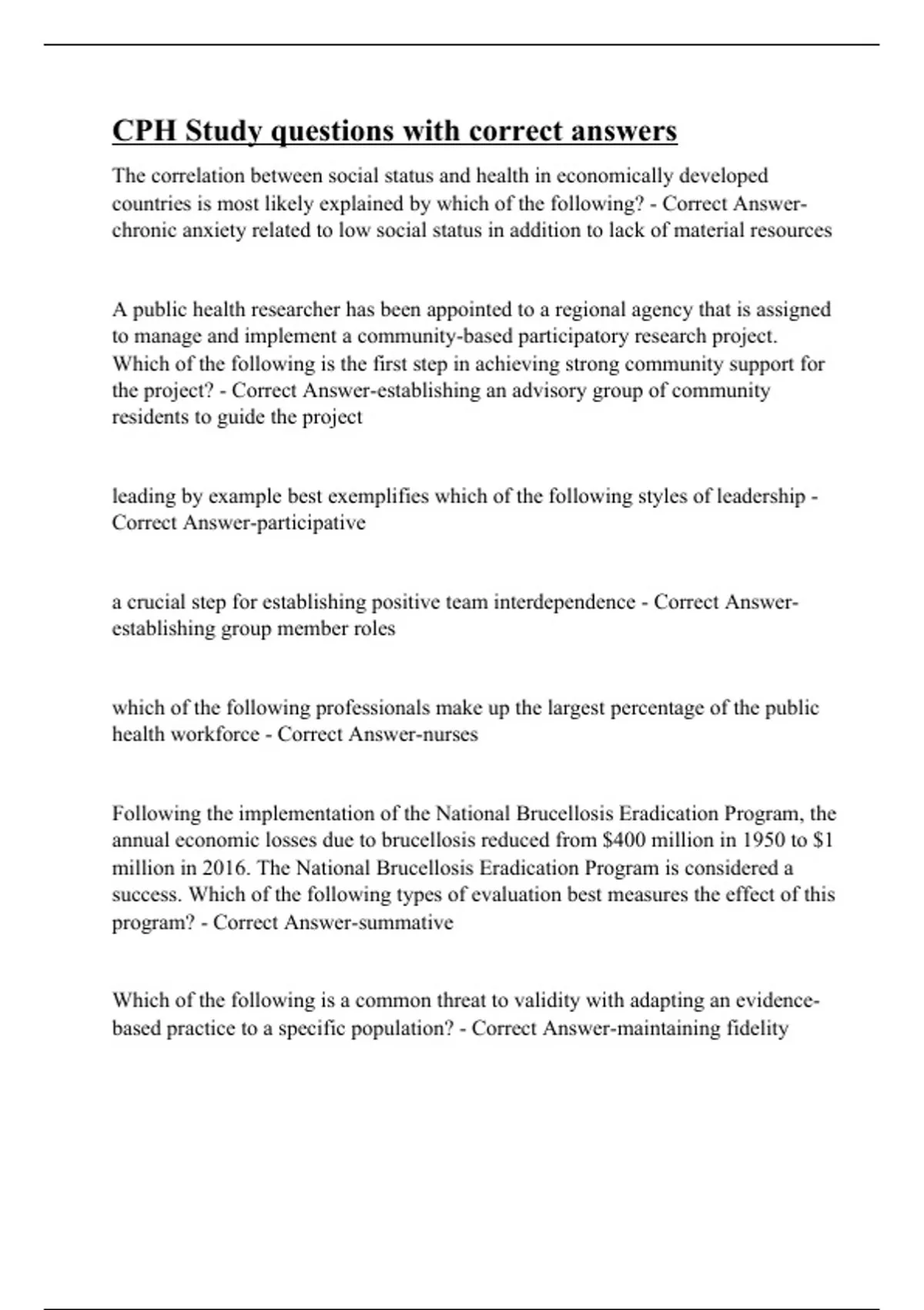 CPH Study questions with correct answers - CPH - Certified in Public ...