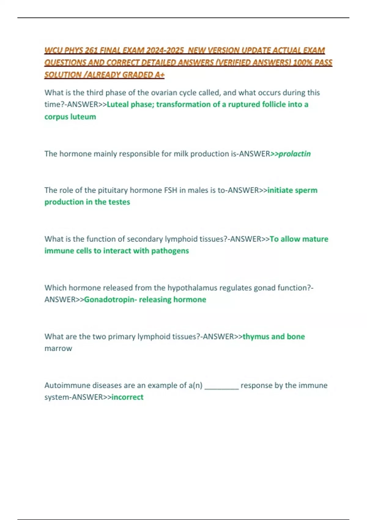 WCU PHYS 261 FINAL EXAM NEW VERSION UPDATE ACTUAL EXAM QUESTIONS AND CORRECT DETAILED ANSWERS ...