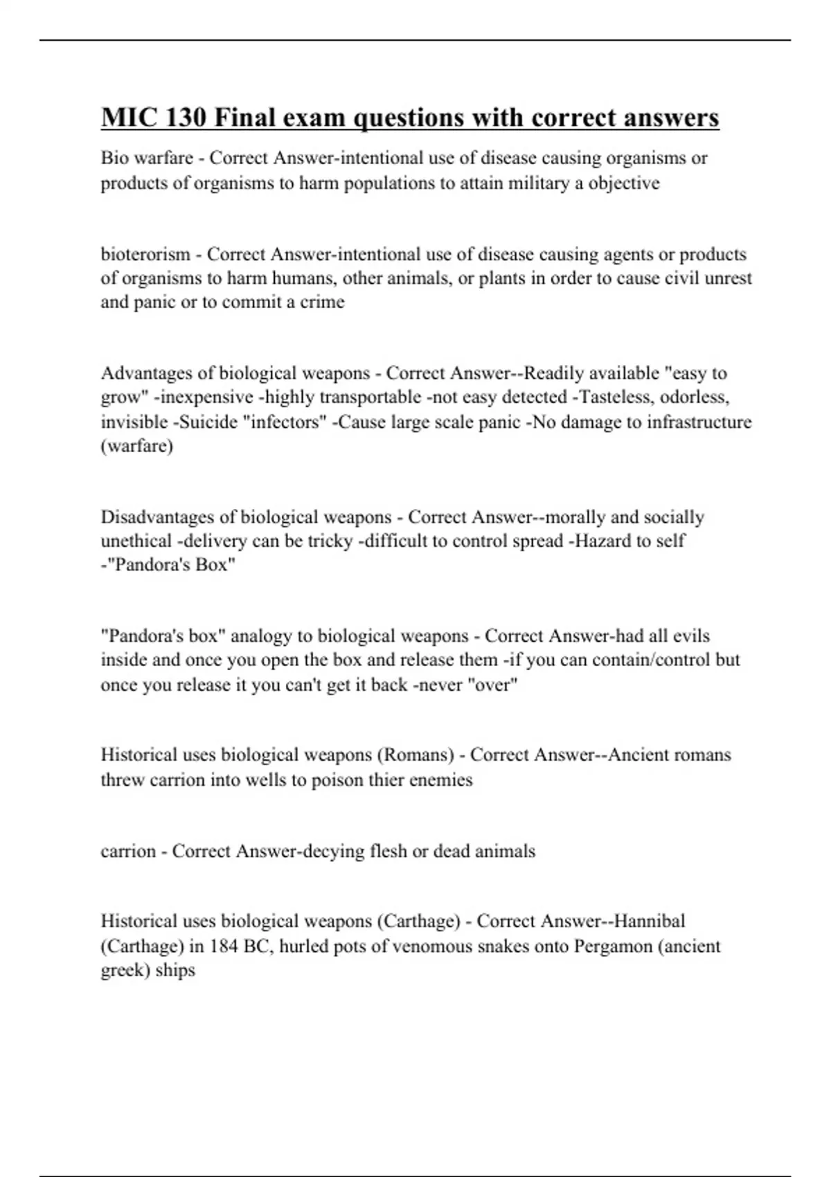 MIC 130 Final exam questions with correct answers - MIC 130 - Stuvia US