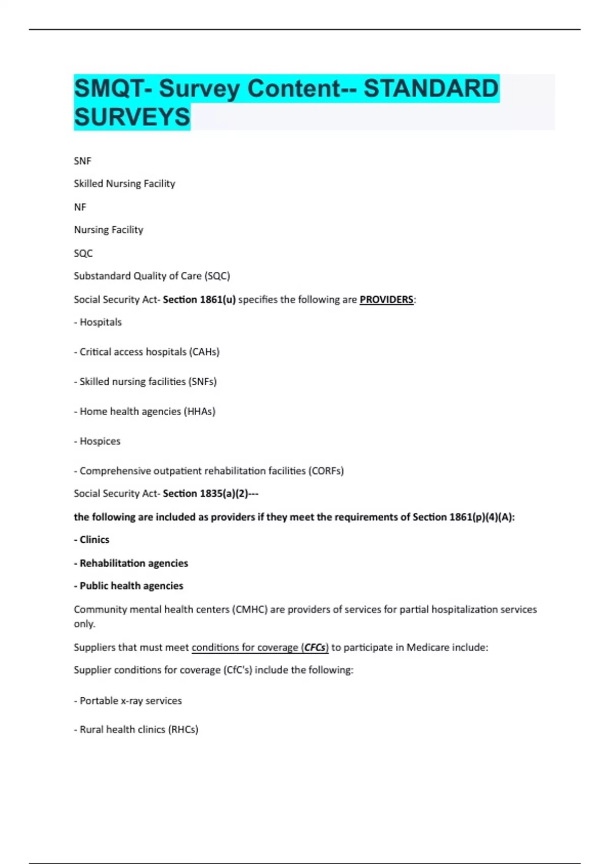 SMQT- Survey Content-- STANDARD SURVEYS Question and answers latest ...