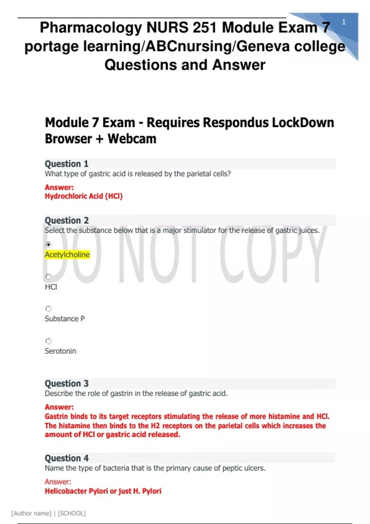 Pharmacology NURS 251 Module Exam 7portage learning/ABC nursing/Geneva ...
