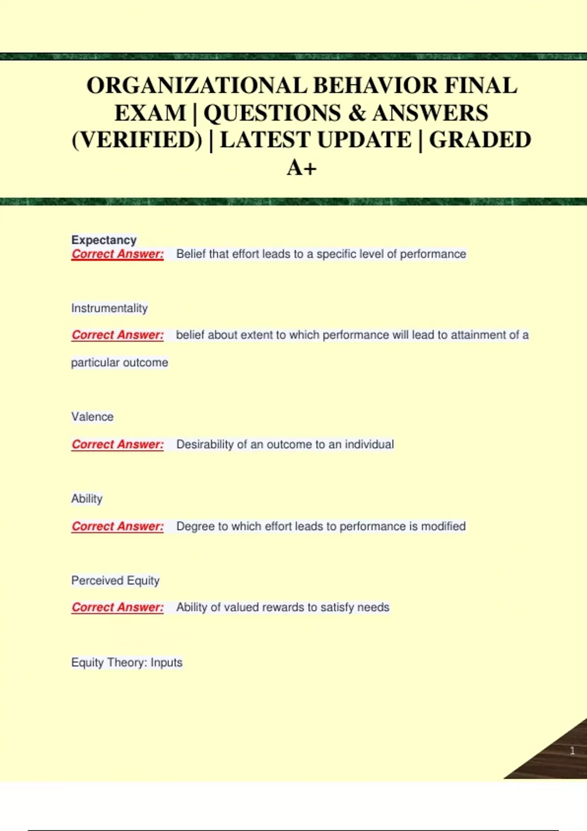 ORGANIZATIONAL BEHAVIOUR FINAL EXAM - ALL CHAPTERS | QUESTIONS ...