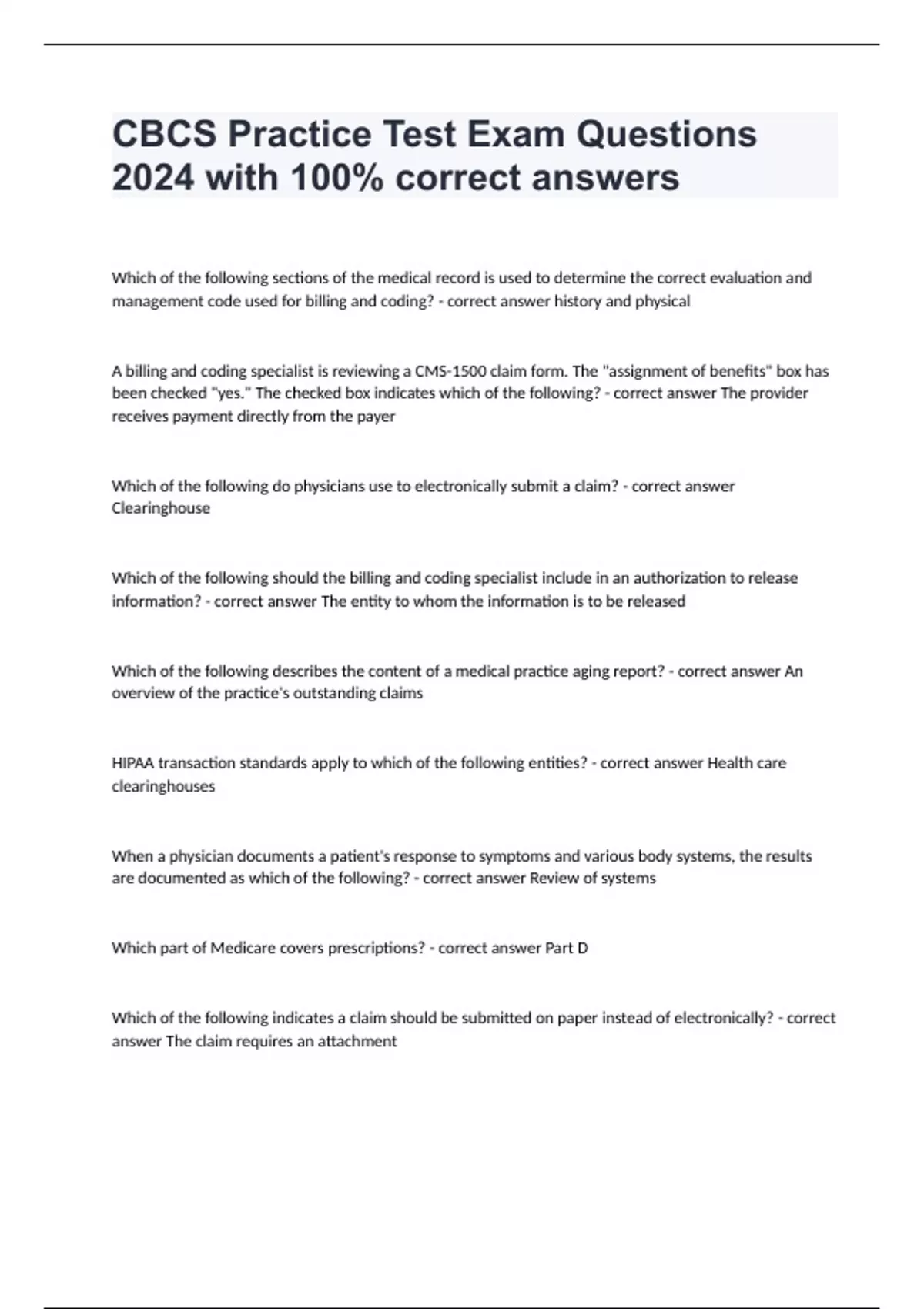 CBCS Practice Test Exam Questions 2024 with 100% correct answers - CBCS ...