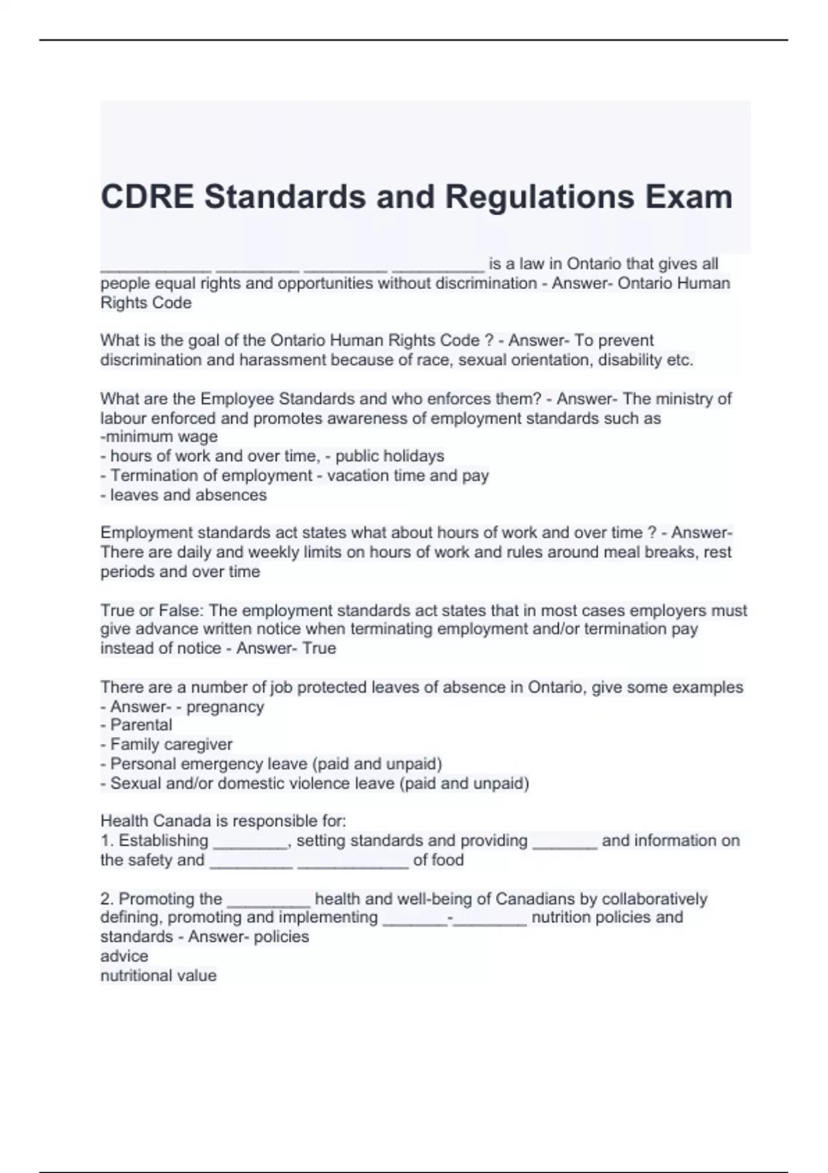 CDRE Standards and Regulations Exam 2024 Questions and Answers - CDRE ...