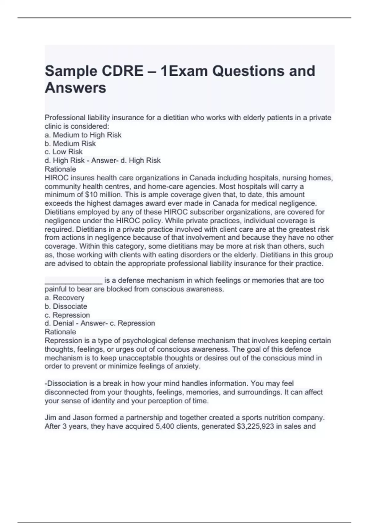 Sample CDRE – 1 Exam Questions and Answers - CDRE - Stuvia US