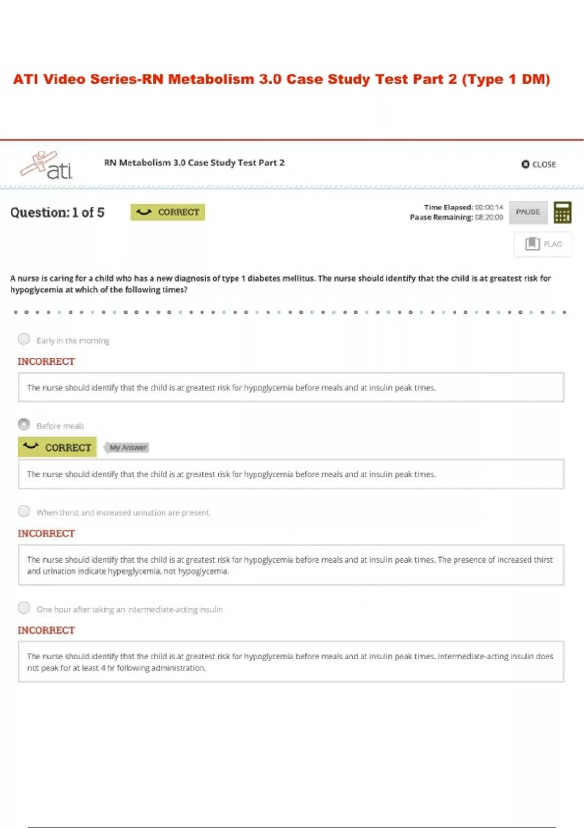 ATI Video Series-RN Metabolism 3.0 Case Study Test Part 2 (Type 1 DM ...