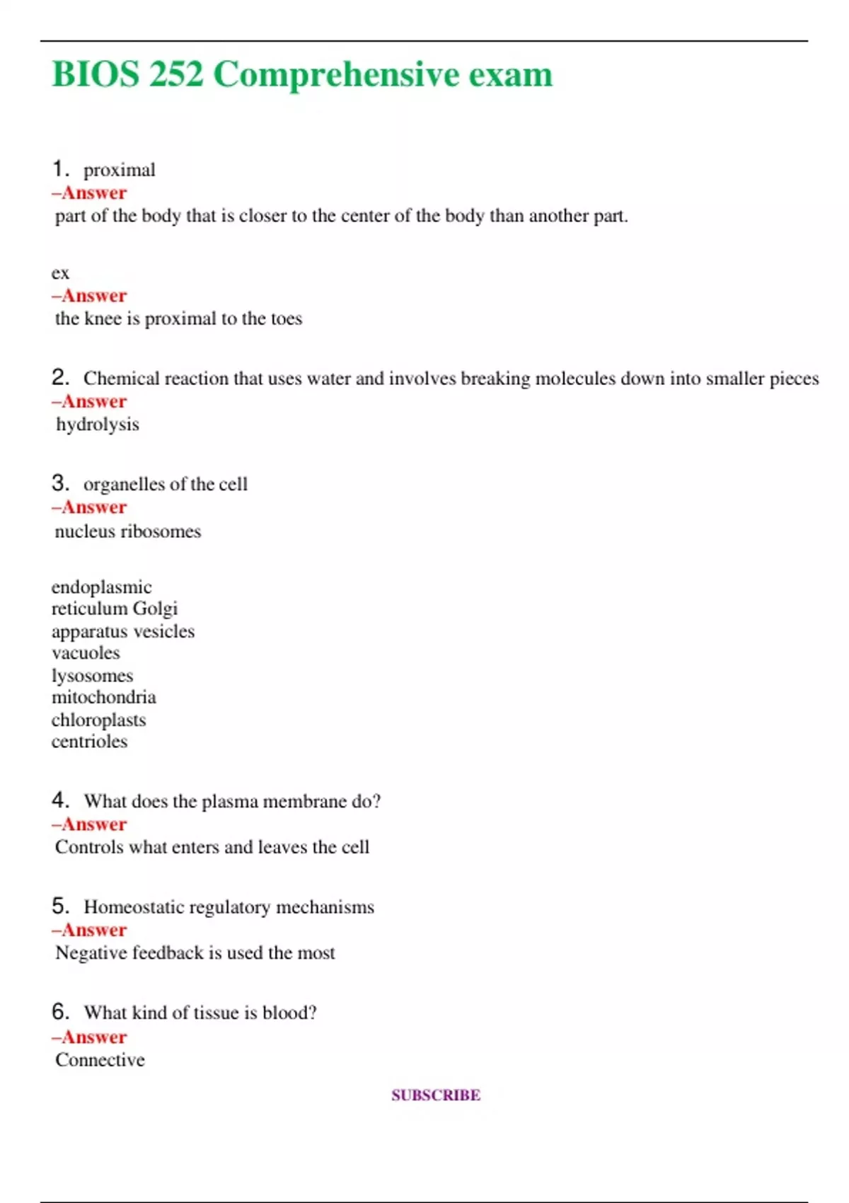 BIOS 252 Comprehensive Exam (Latest 2024 / 2025) Questions and Answers ...