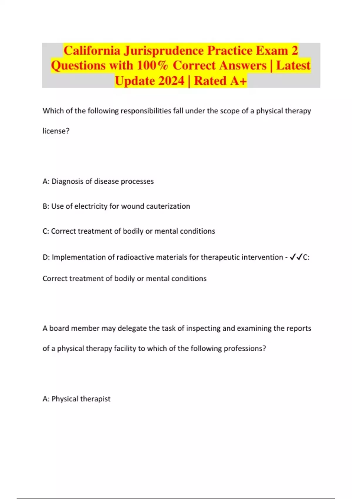 California Jurisprudence Practice Exam 2 Questions with 100% Correct ...