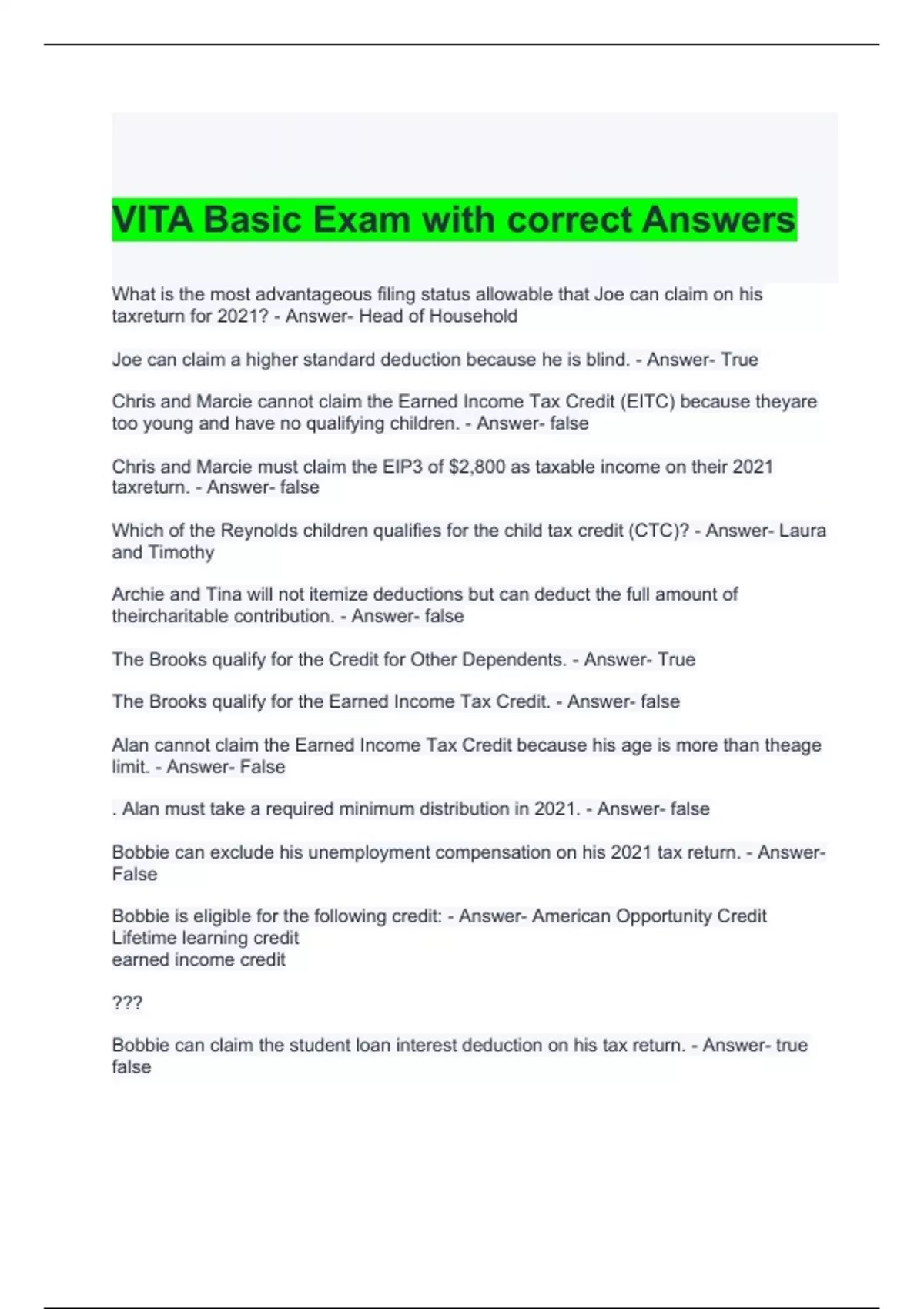 VITA Basic Exam with correct Answers 100% - Vita - Stuvia US