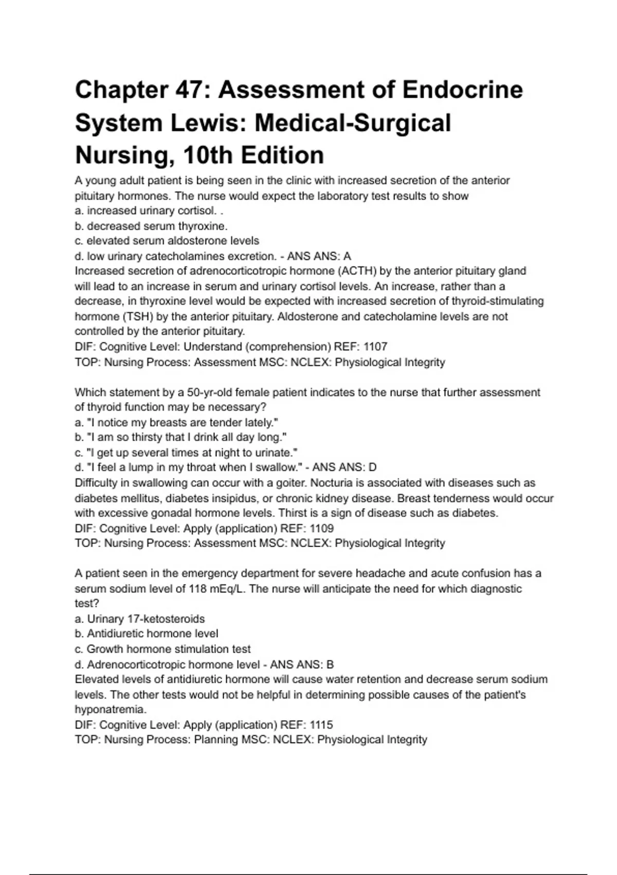 Chapter 47: Assessment of Endocrine System Lewis: Medical-Surgical ...