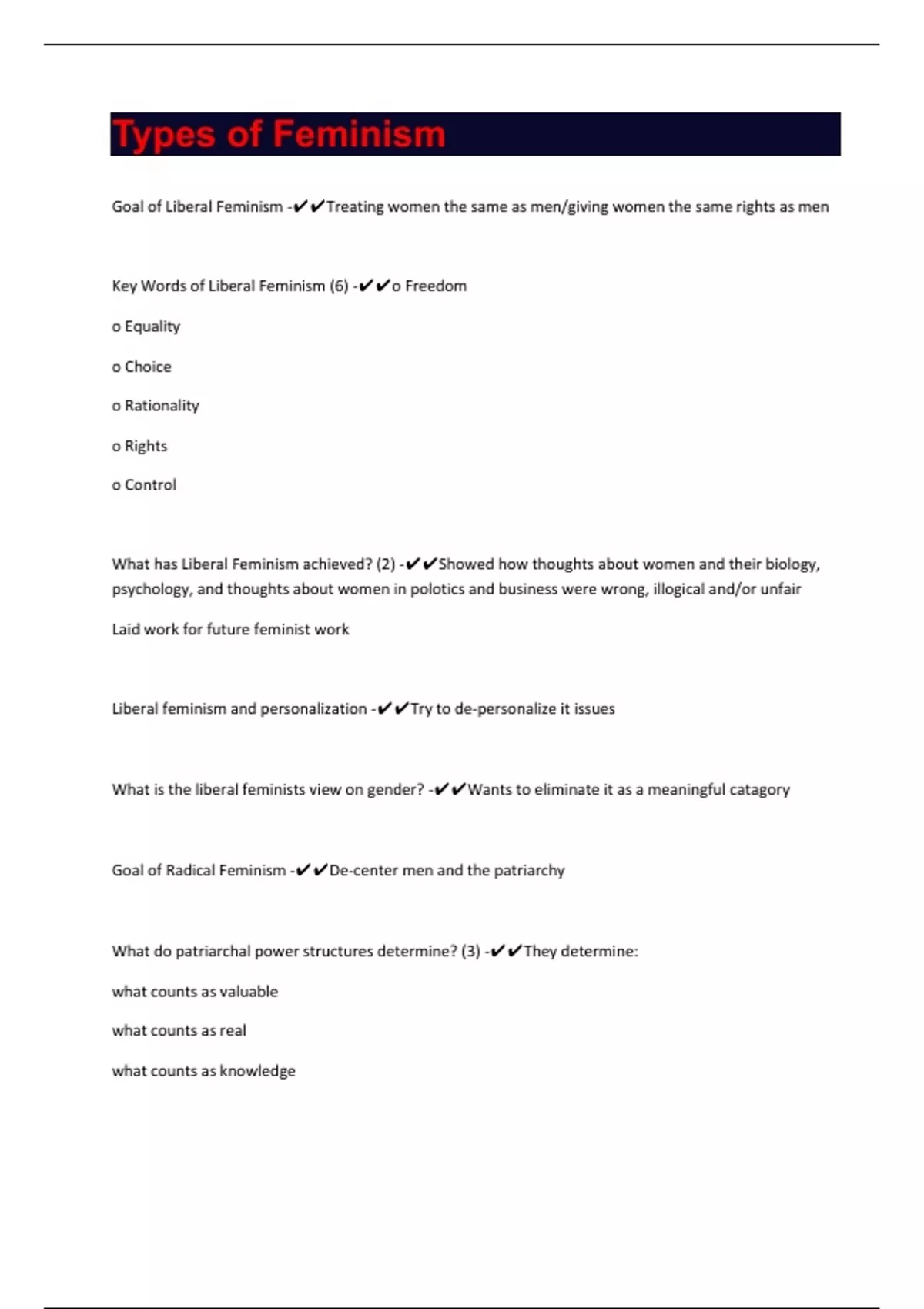 Types of Feminism - FEMINISM - Stuvia US