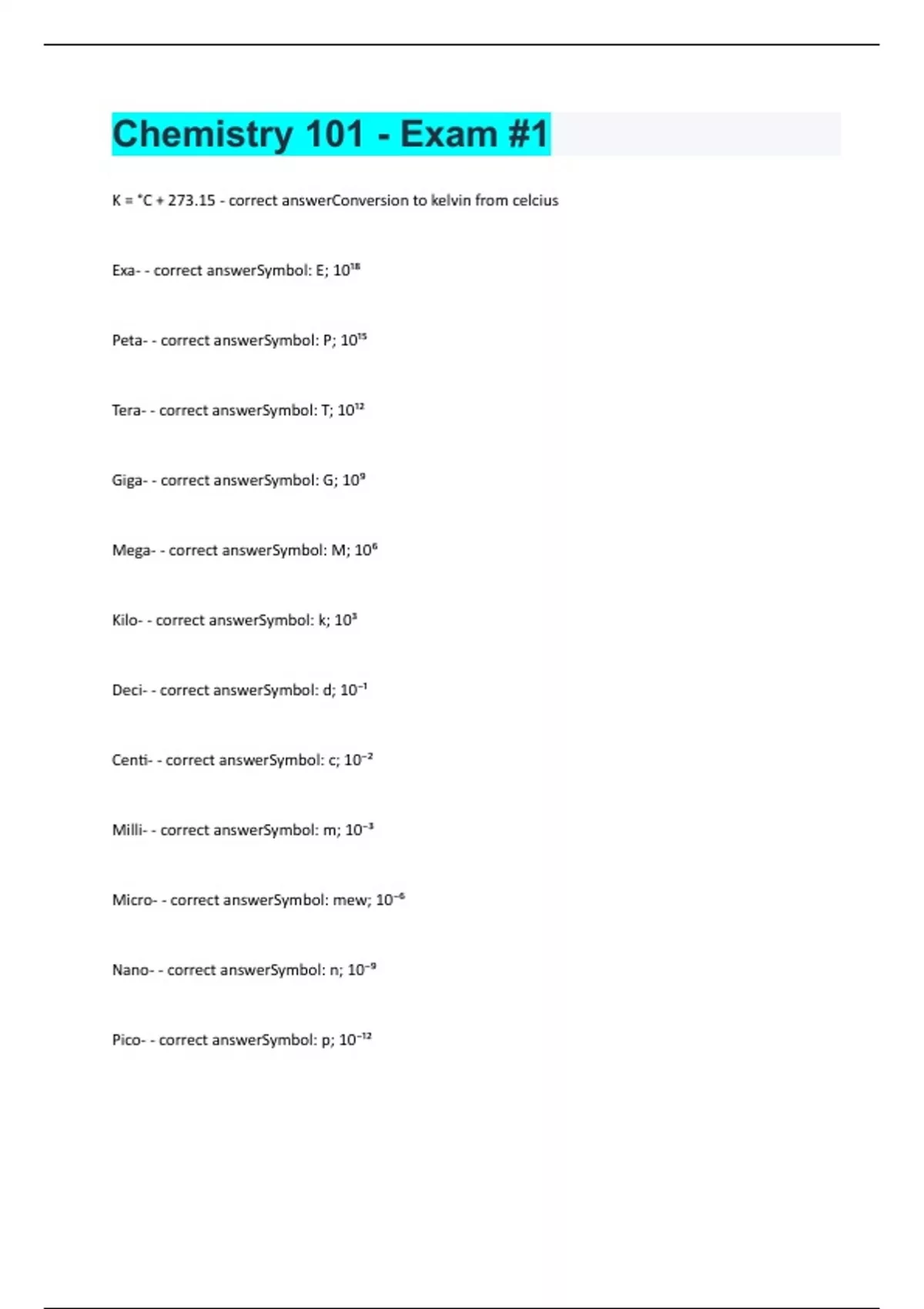 Chemistry 101 - Exam #1 Questions and answers latest update - Chemistry ...
