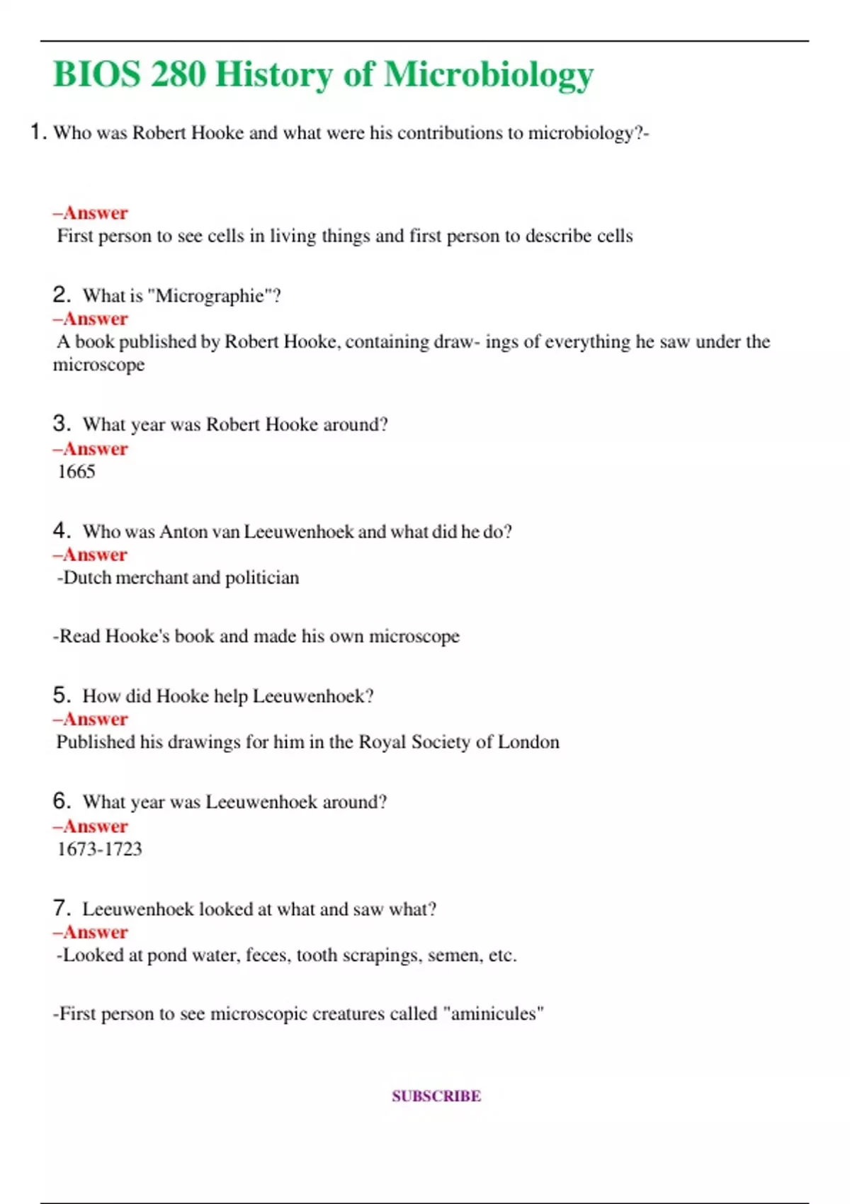 BIOS 280 History of Microbiology (Latest 2024 / 2025) Questions and ...