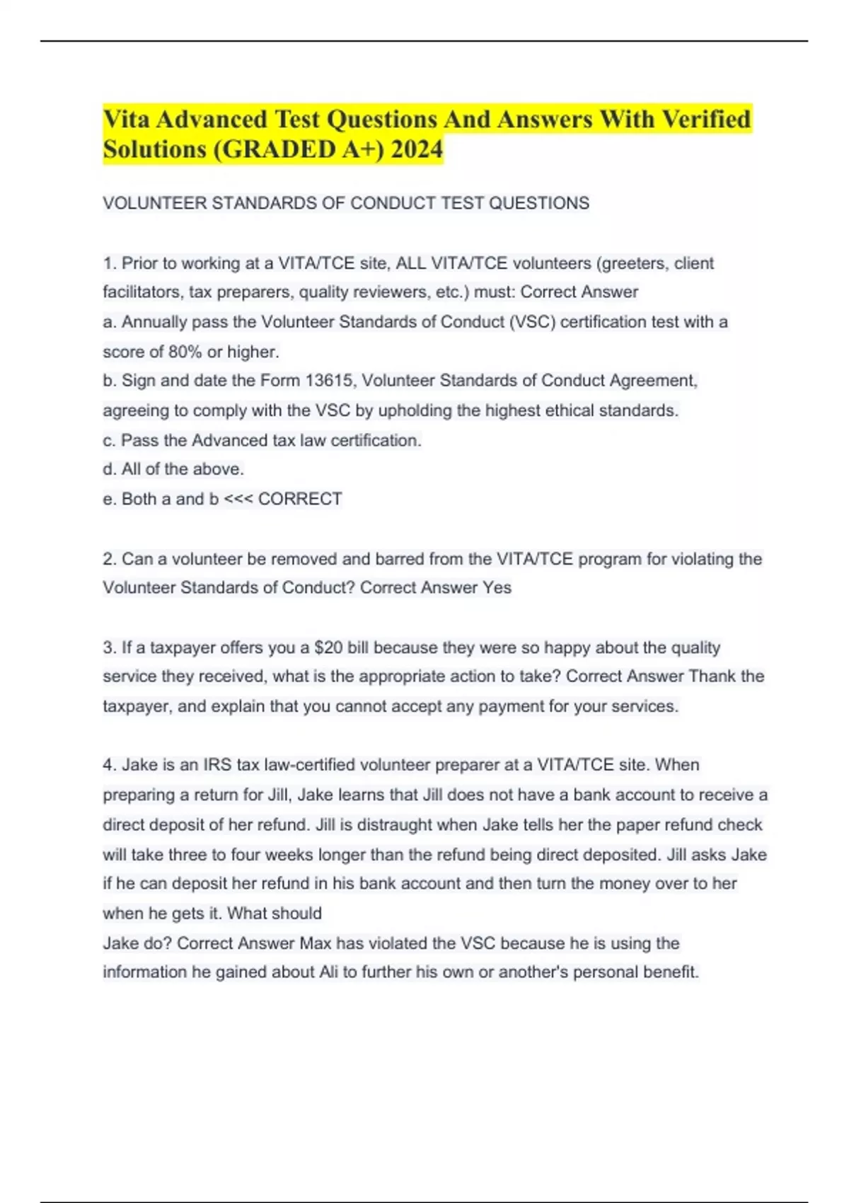 Vita Advanced Test Questions And Answers With Verified Solutions ...