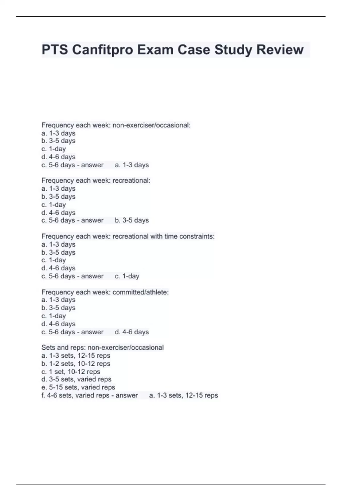 PTS Canfitpro Exam Case Study Review Questions with Accurate Answers 2024 - CanfitPro - Stuvia US