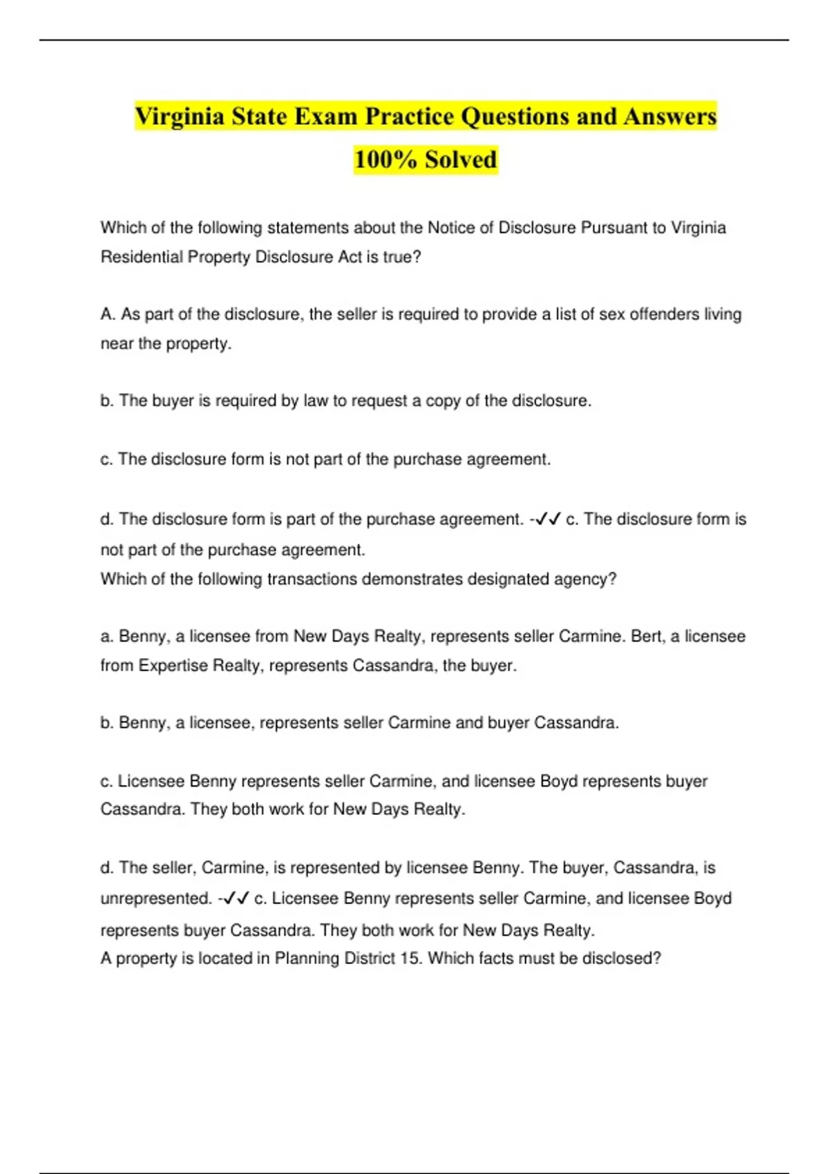 Virginia State Exam Practice Questions and Answers 100% Solved ...