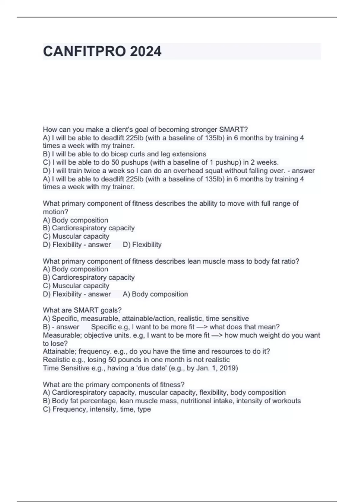 CANFITPRO 2024 QUESTIONS WITH SOLUTIONS 2024 - CanfitPro - Stuvia US