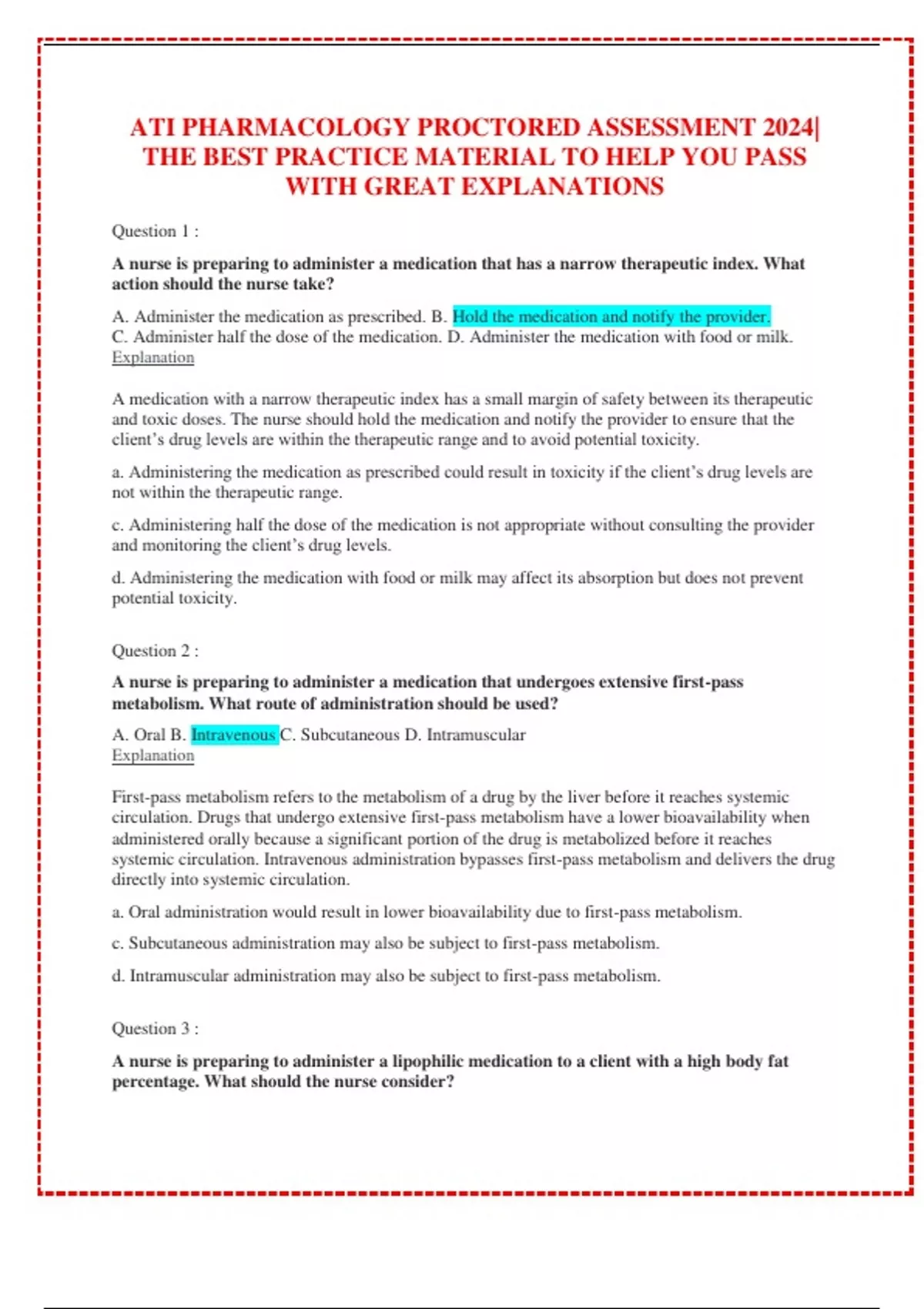 ATI PHARMACOLOGY PROCTORED ASSESSMENT 2024| THE BEST PRACTICE MATERIAL ...