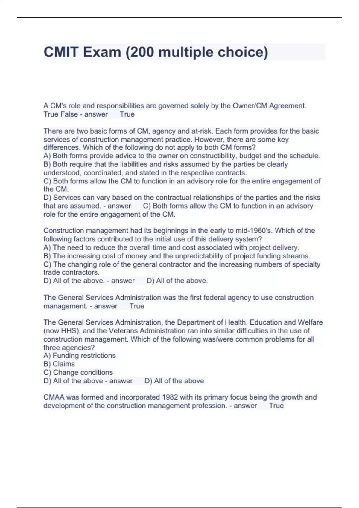 CMIT Exam (200 multiple choice) Questions and Answers Fully solved - CCCM - Stuvia US