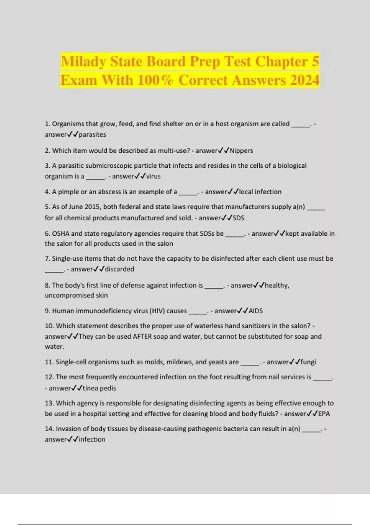 Milady State Board Prep Test Chapter 5 Exam With 100% Correct Answers ...